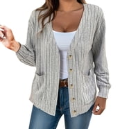 SHOWMALL Women's Long Sleeve Open Front Cardigan Button Down Blue S ...