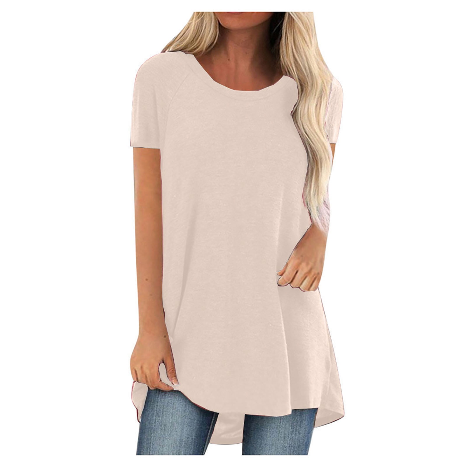 Womens Long Tunics Tops to Wear with Leggings Summer Casual Loose Fit Round Neck Blouses Shirt T ...