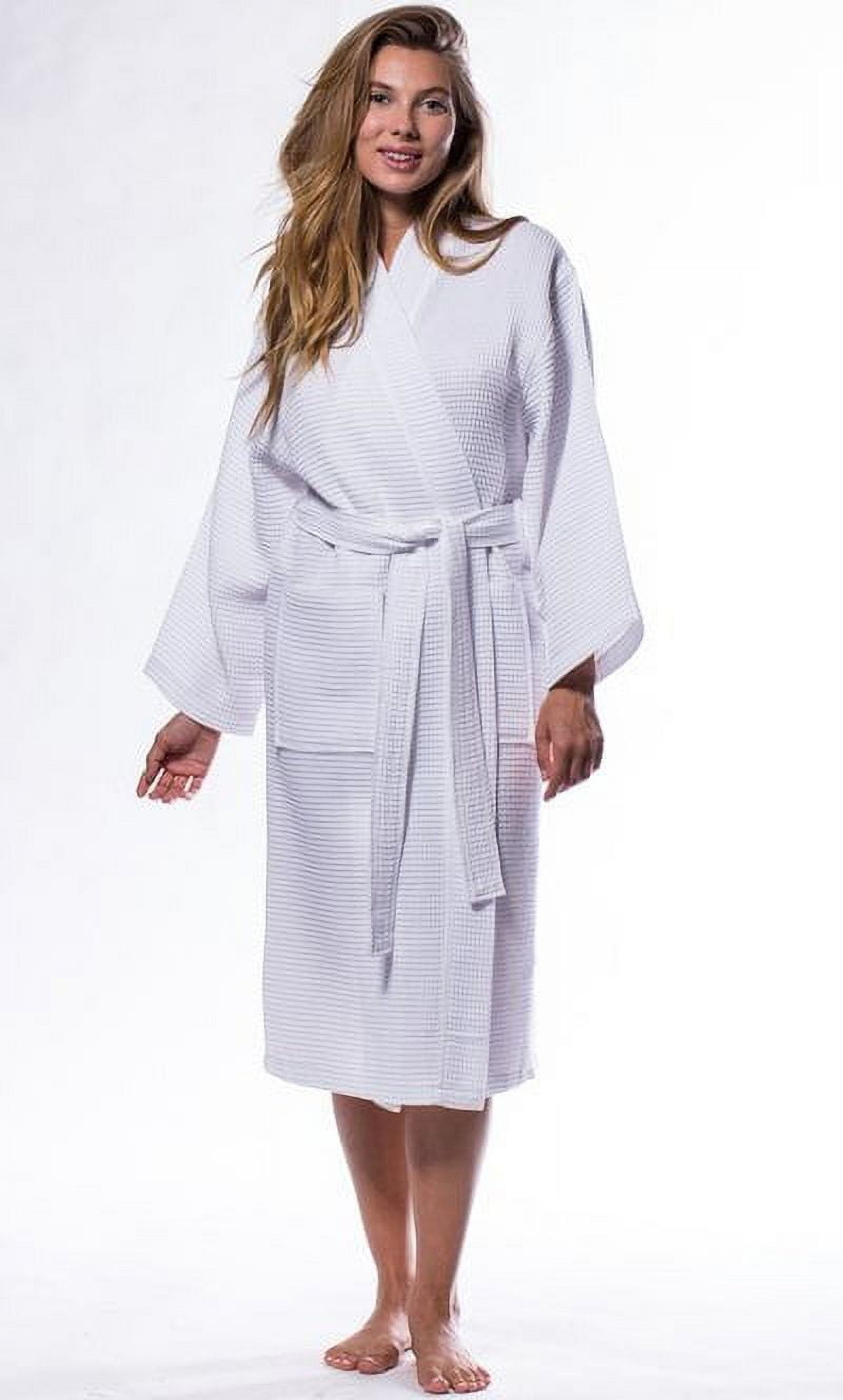 Womens Long Waffle Kimono Lightweight Cotton Robe, Hotel Spa Bathrobe ...