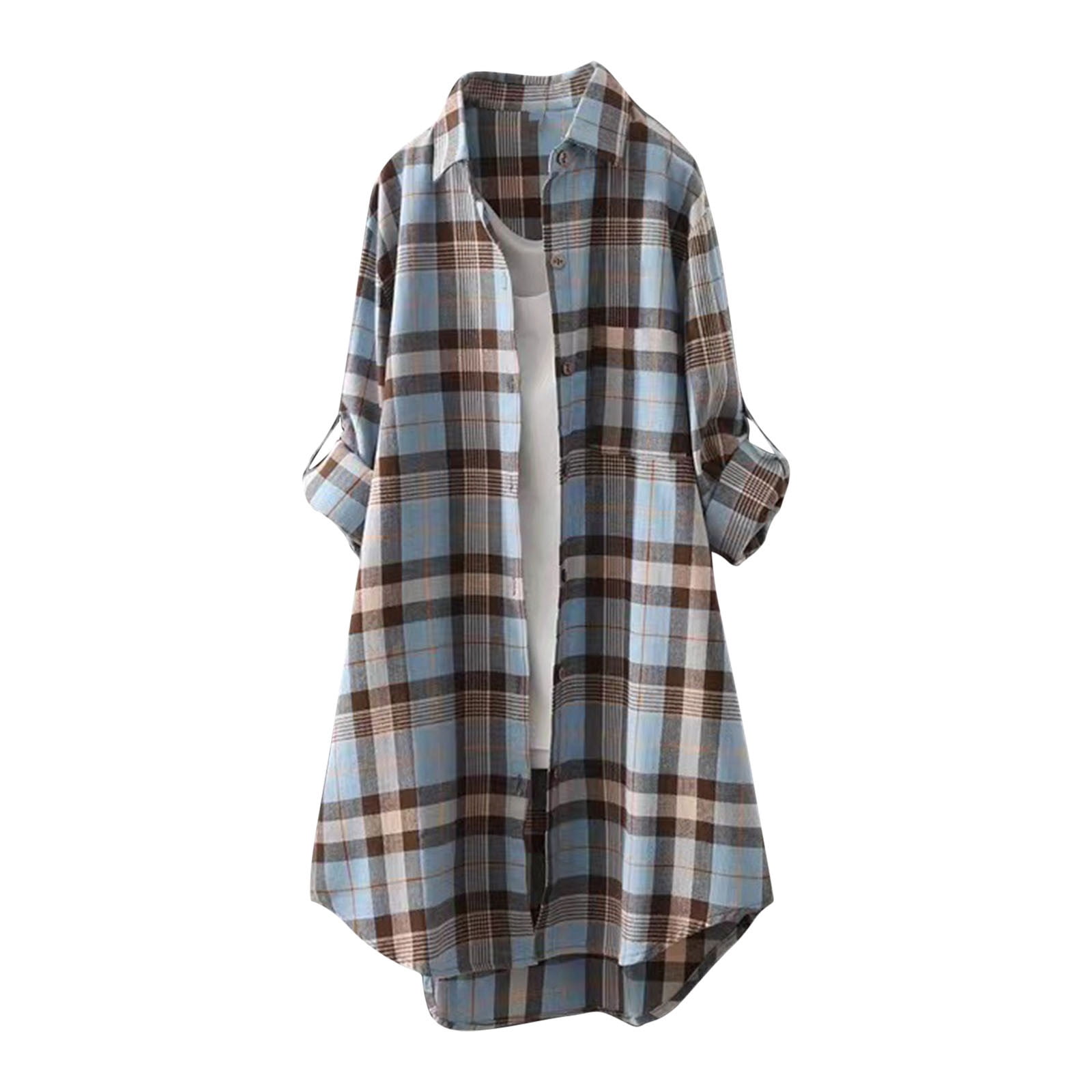 Womens Longline Blouse Plus Size Trendy Women's Lapel Collar Button ...