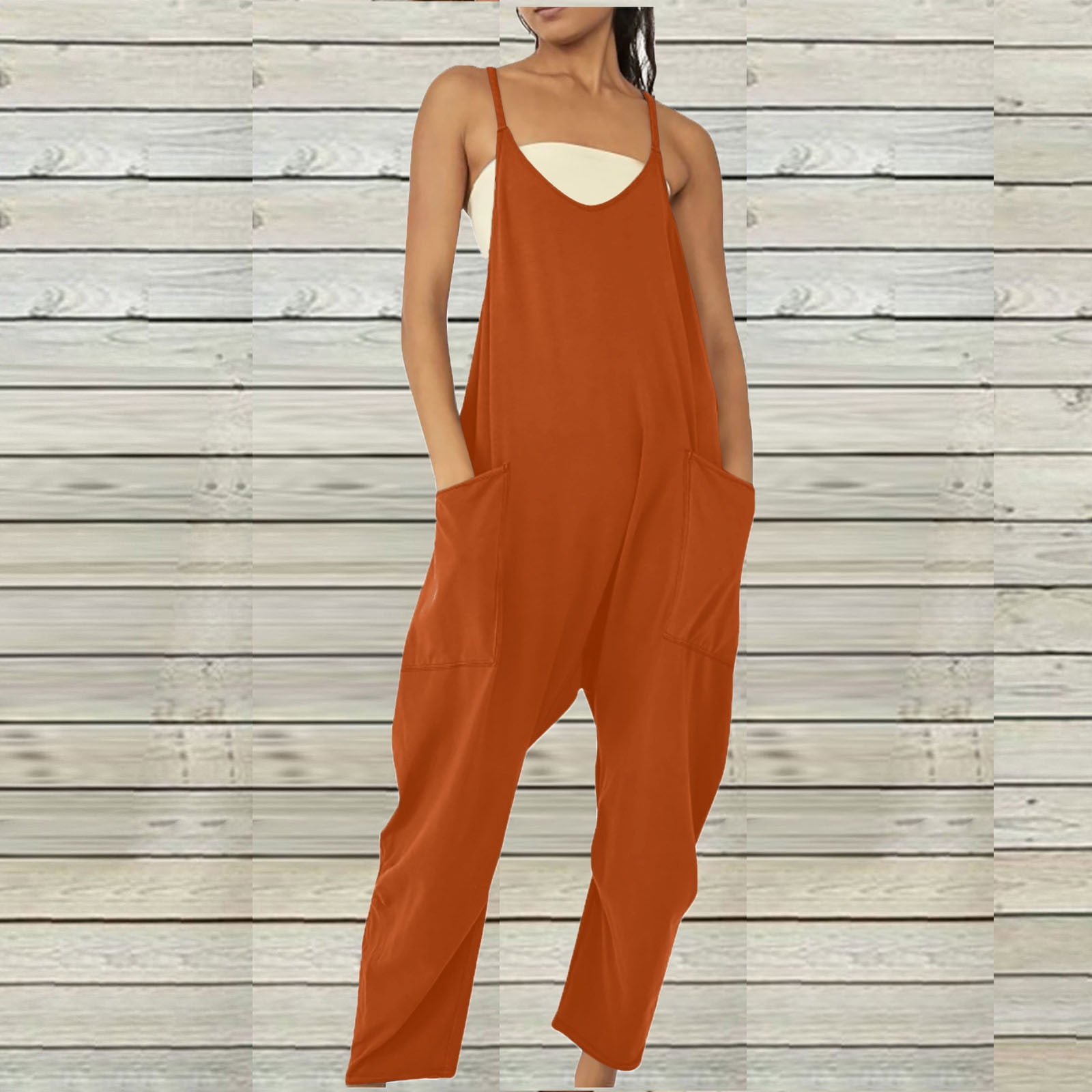 Womens Loose Casual V Neck Sleeveless Jumpsuits 2024 Spring Solid Color ...
