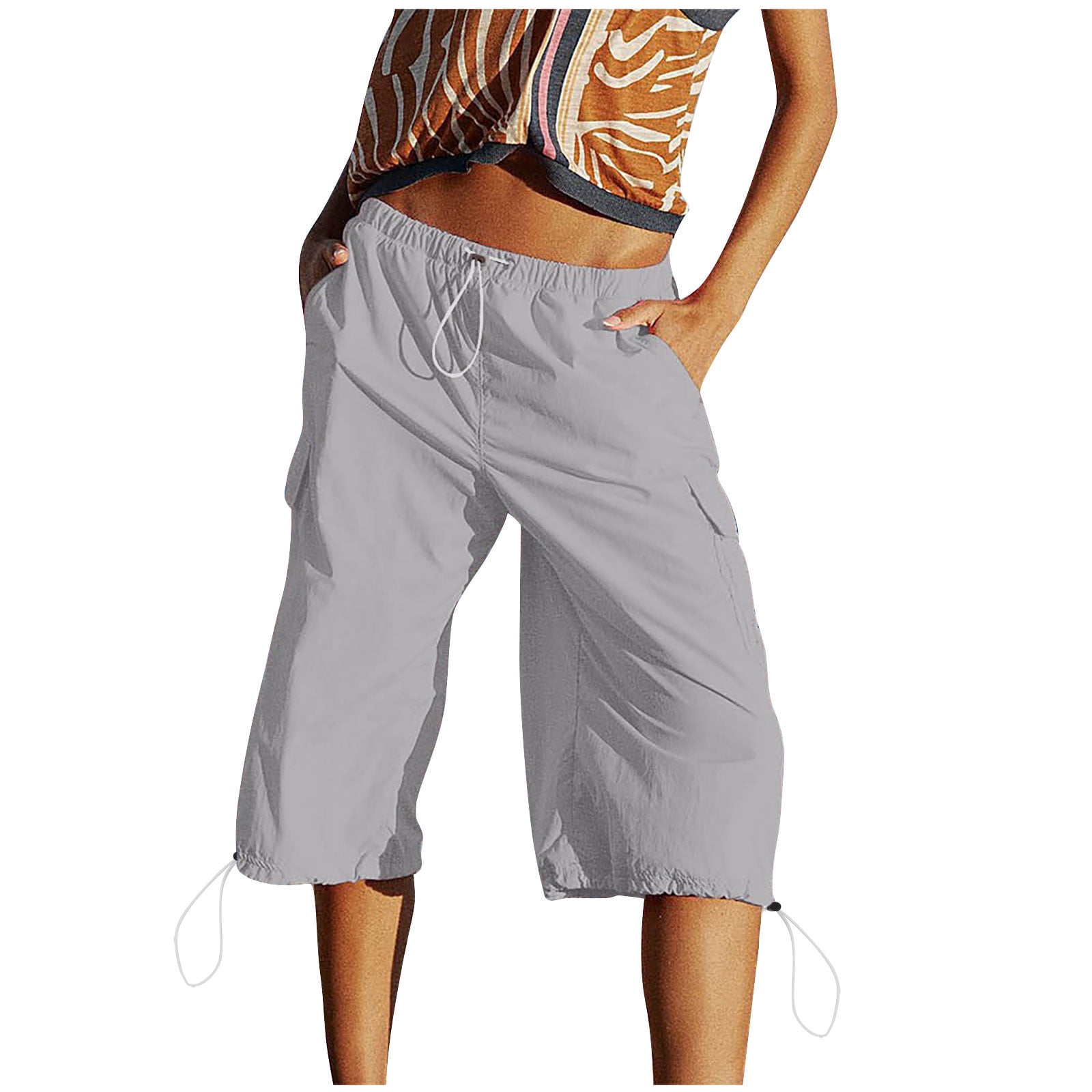 Womens Loose Fit Shorts Pants Shorts for Women Wild Cargo High Leg Tie ...