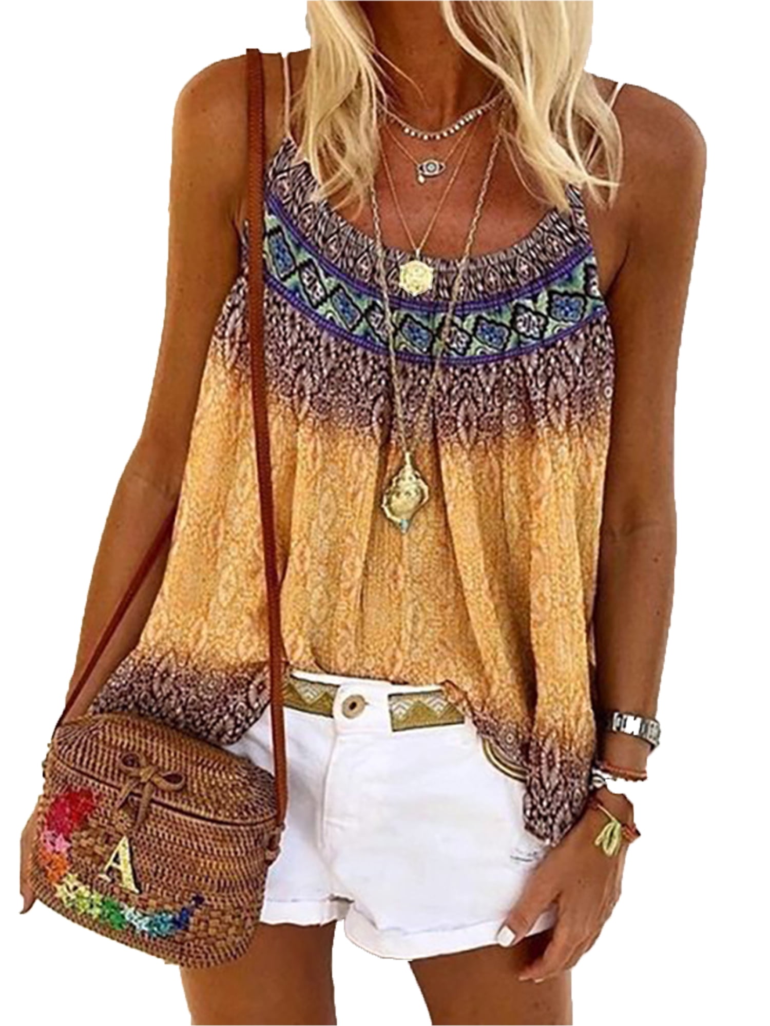 Womens Loose Tank Tops Summer Sleeveless Floral Printed Cami Tops ...