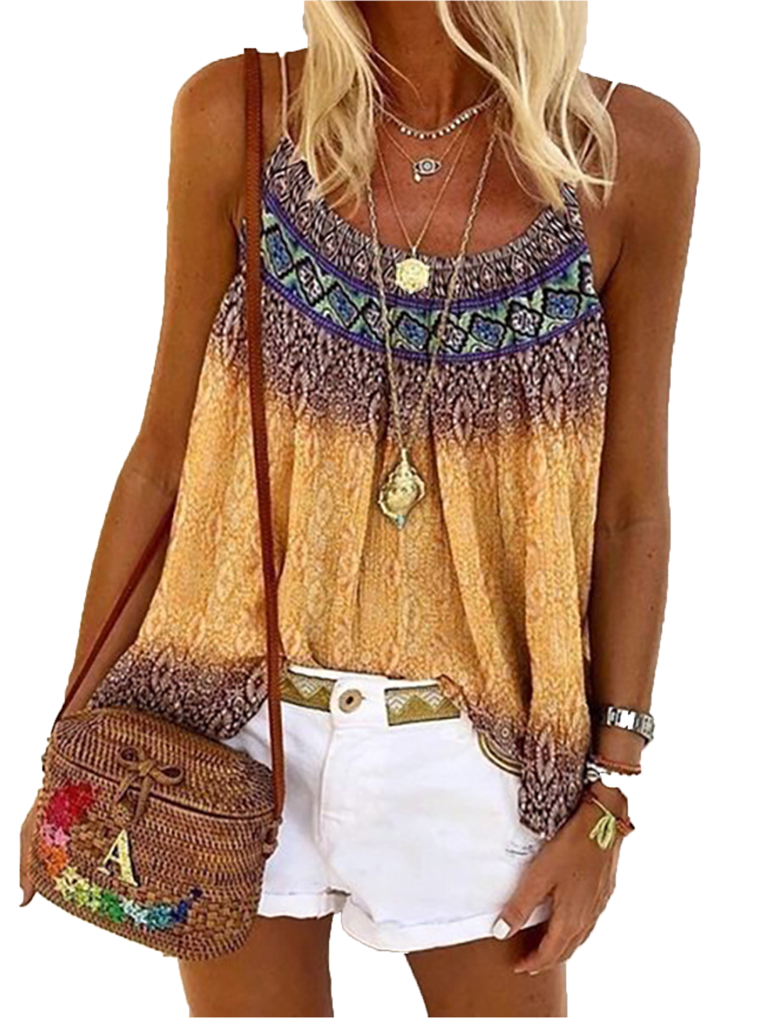 Womens Loose Tank Tops Summer Sleeveless Floral Printed Cami Tops Casual Vest Summer Beach ...
