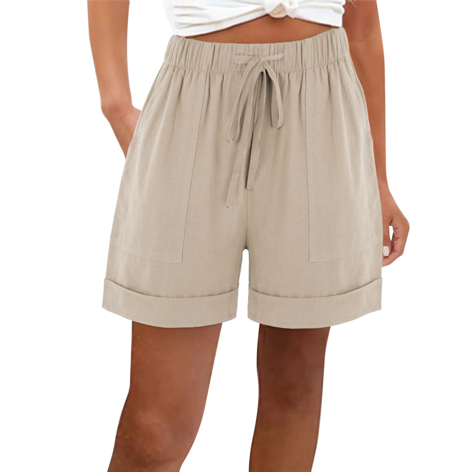 Womens Lounge Shorts Summer Casual Drawstring Elastic Waist Cotton