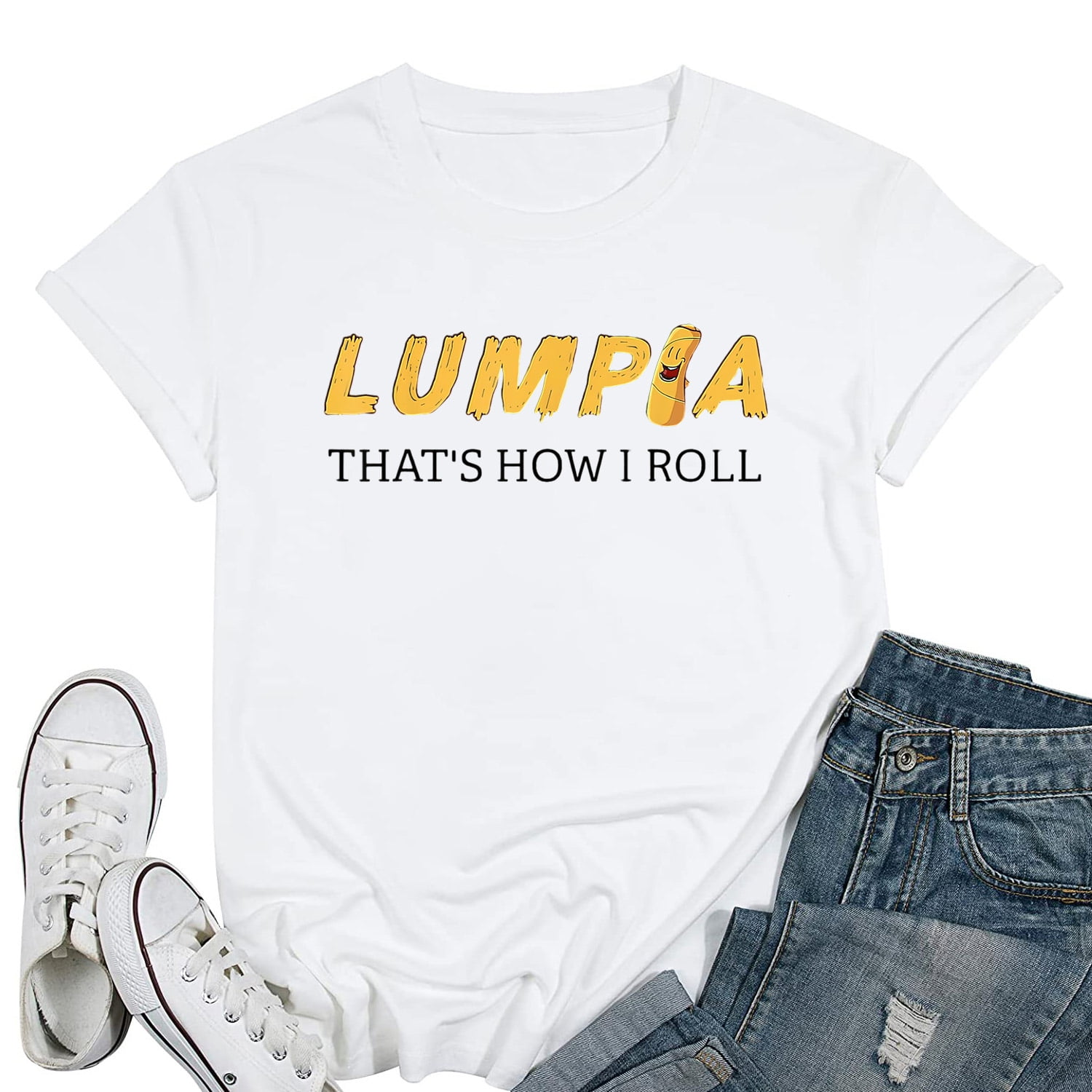 Womens Lumpia How I Roll Filipino Spring Roll Funny Pinoy Gift T-Shirt White Small - Walmart.com