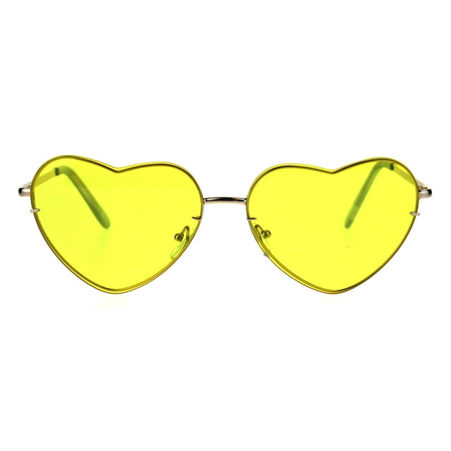 Womens Luxury Rimless Flat Panel Valentine Heart Sunglasses Yellow ...