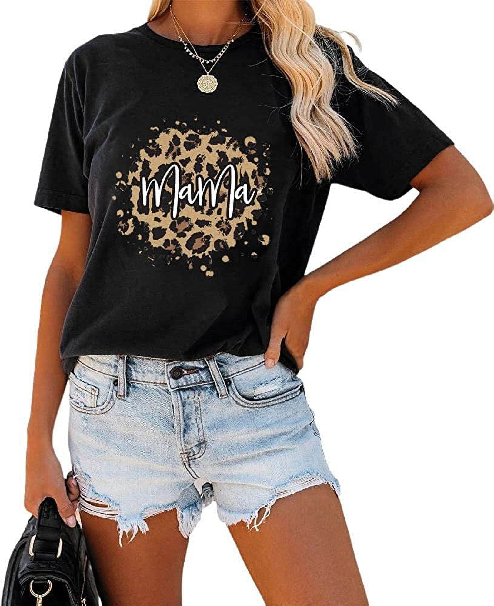Womens Madre Leopard Print T-Shirts Short Sleeve Mama Shirts Cheetah ...