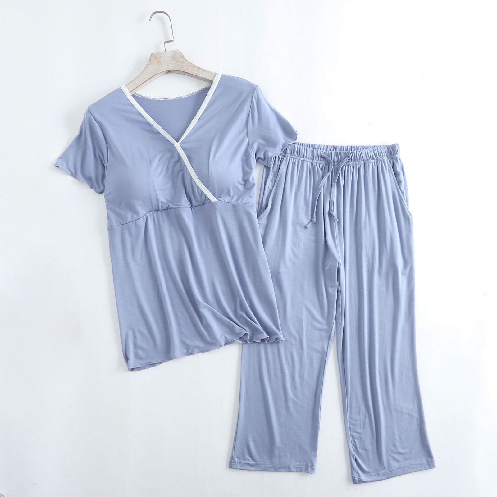 Womens Maternity Nursing Pajamas Set, Short Sleeve Breastfeeding Shirts ...
