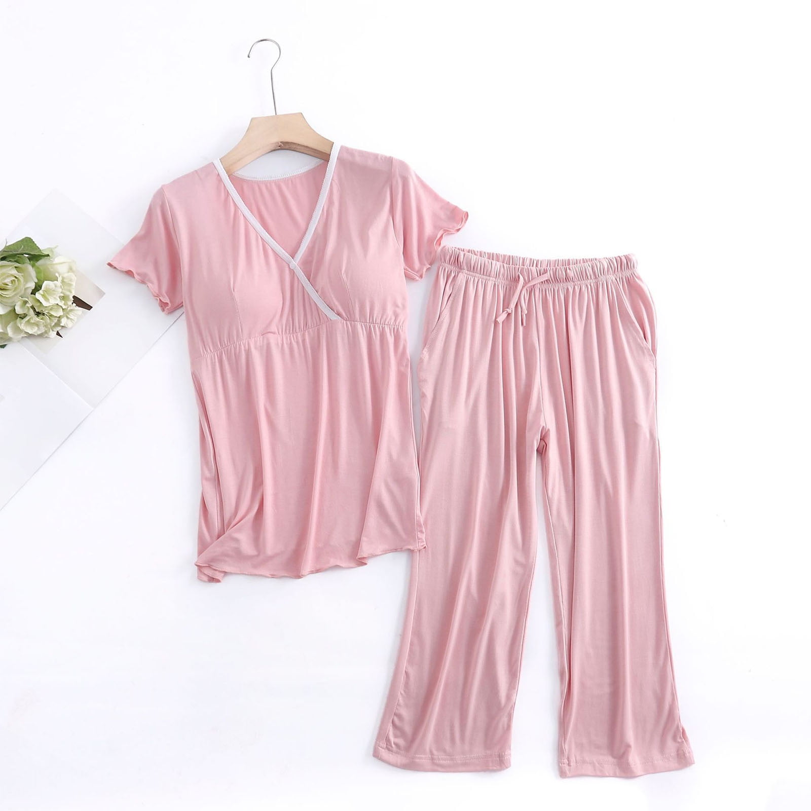 Womens Maternity Nursing Pajamas Set, Short Sleeve Breastfeeding Shirts ...