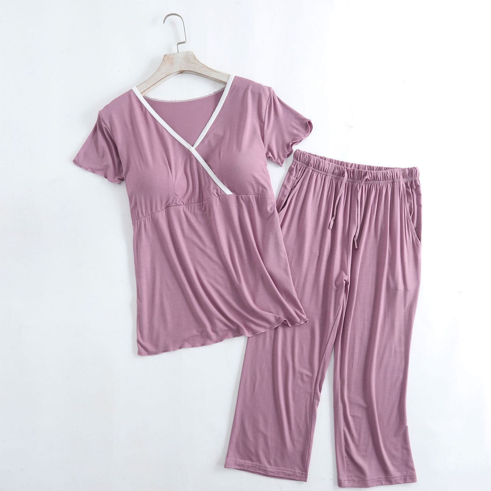 Womens Maternity Nursing Pajamas Set, Short Sleeve Breastfeeding Shirts ...