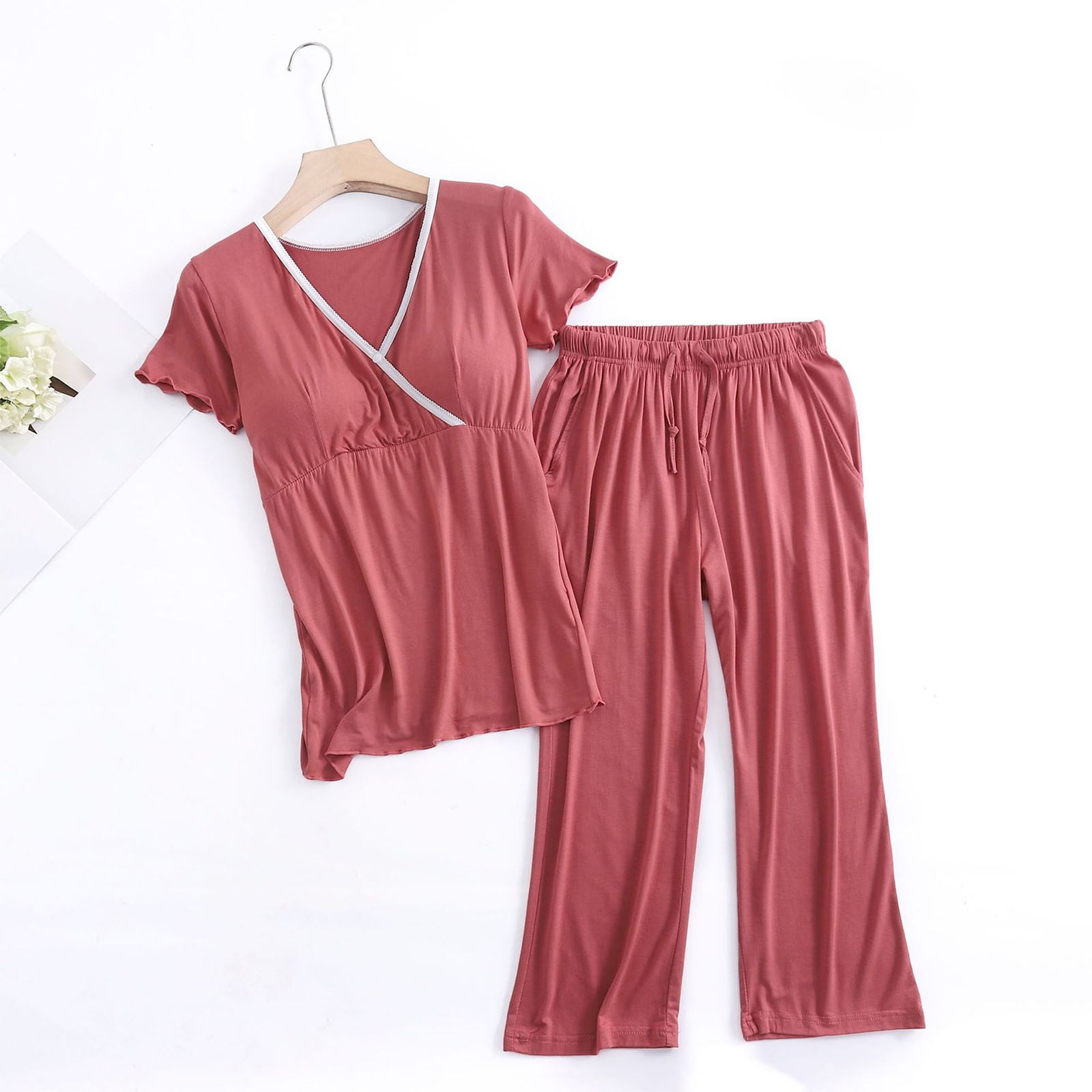 Womens Maternity Nursing Pajamas Set, Short Sleeve Breastfeeding Shirts ...