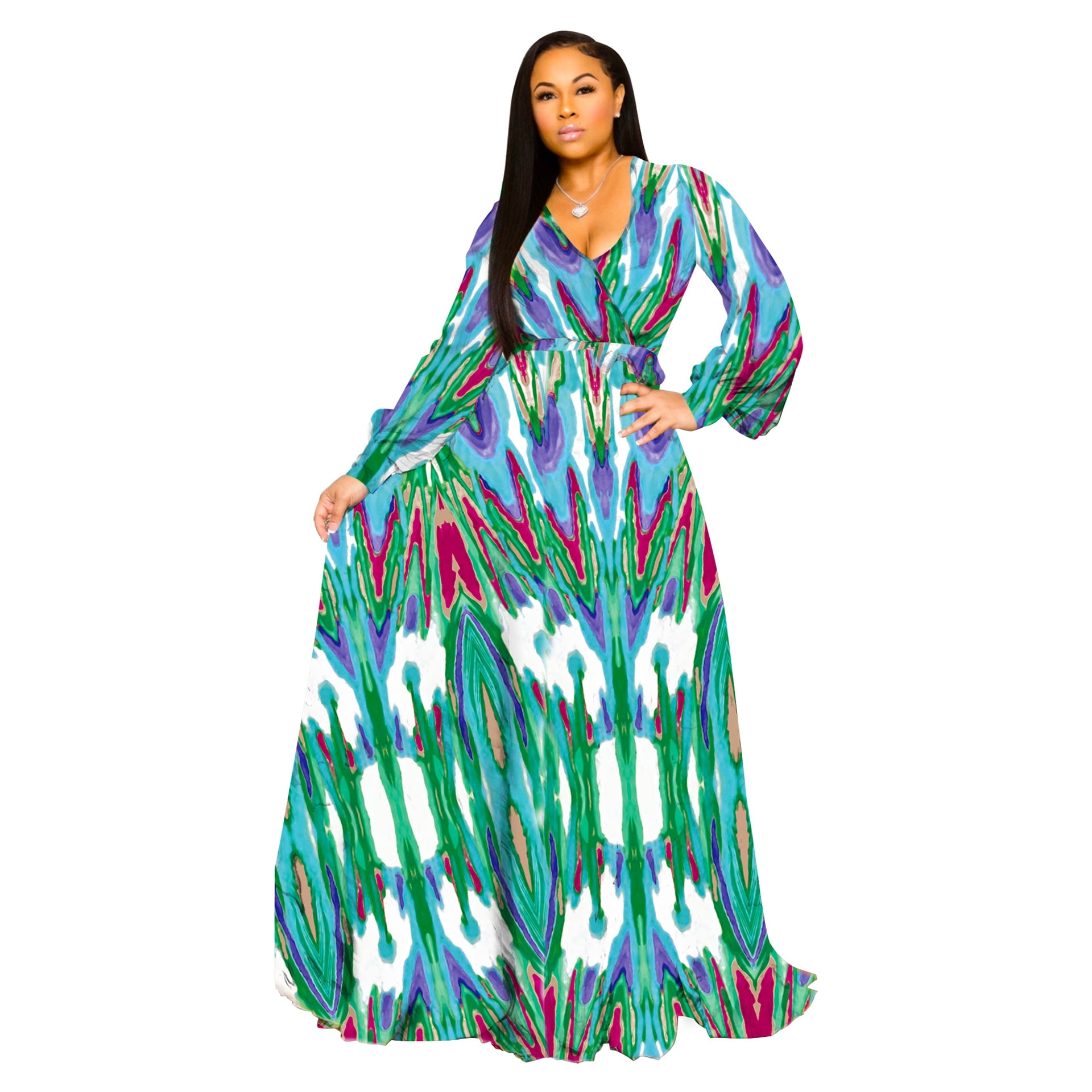 Womens Maxi Dress Boho Chiffon Floral Printed Long Party Dresses Plus ...