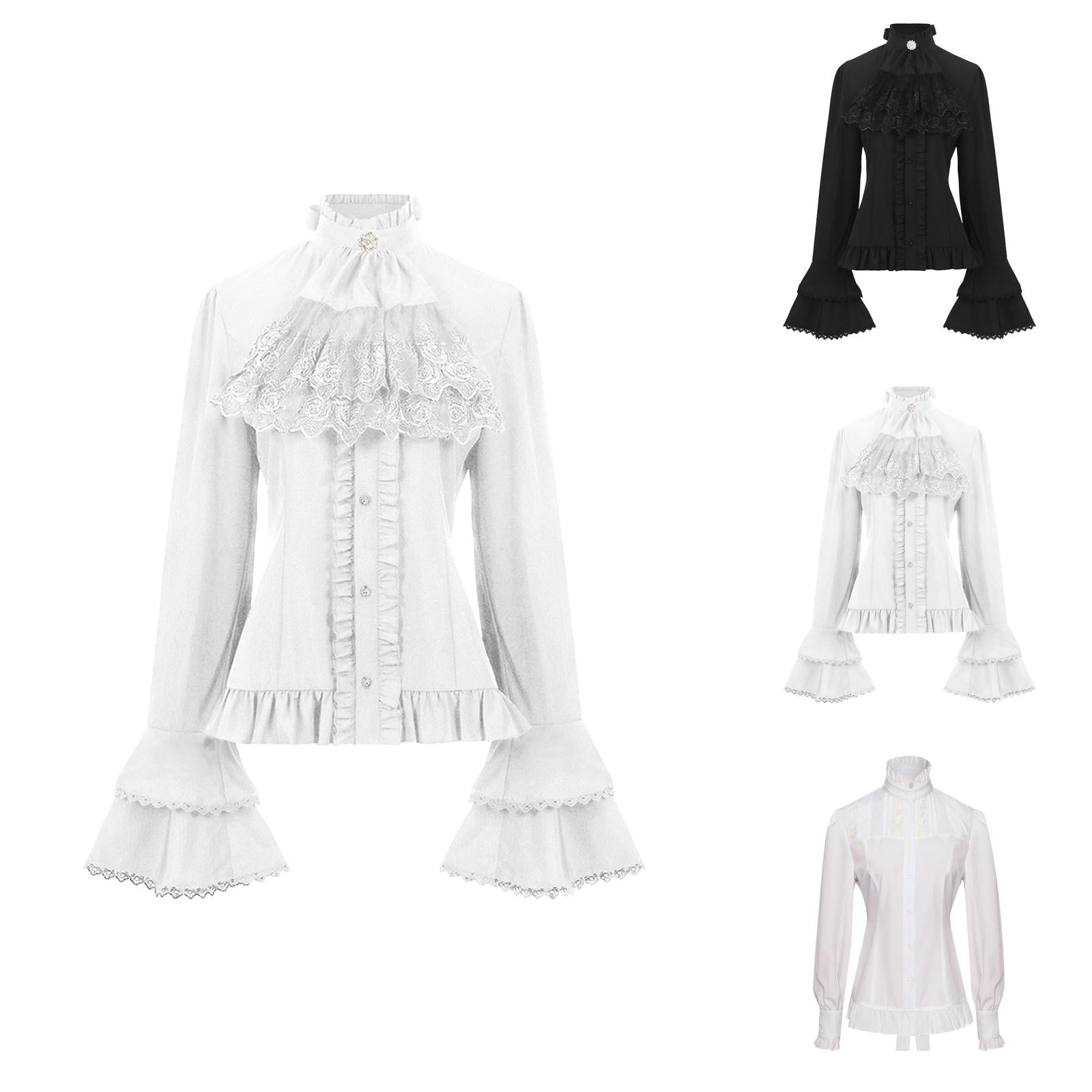 Womens Renaissance Blouse 2025 Long Flared Sleeve Victorian Gothic ...