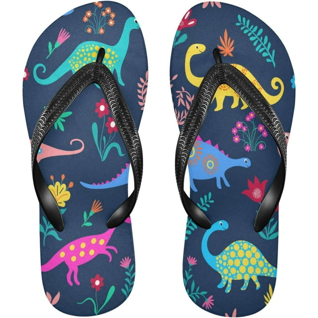 Womens Men Cartoon Dinosaurs Flip Flops Slip on Sandals Beach Shoes ...