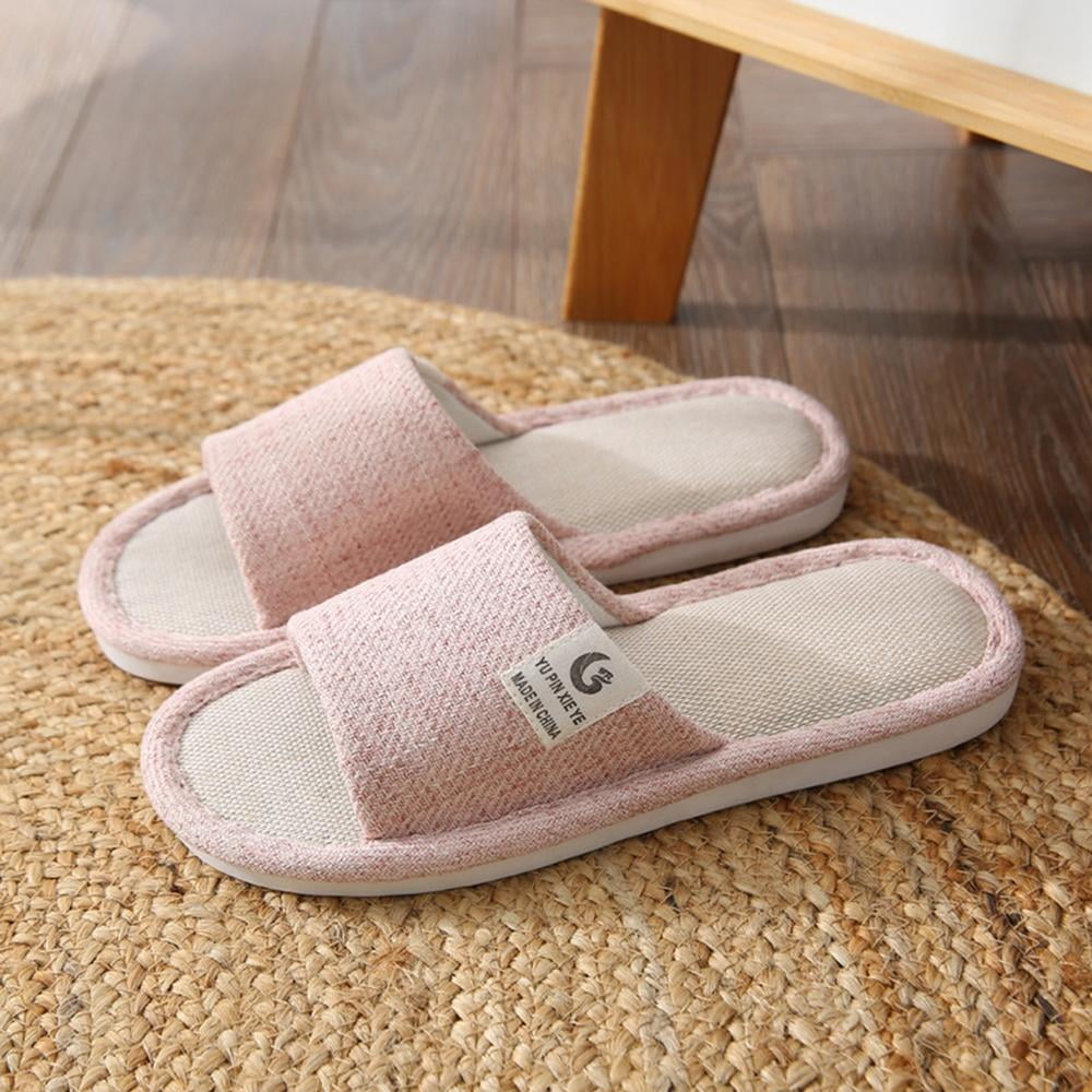 Womens/Mens Open Toe House Slippers Arch Support Lightweight Linen ...