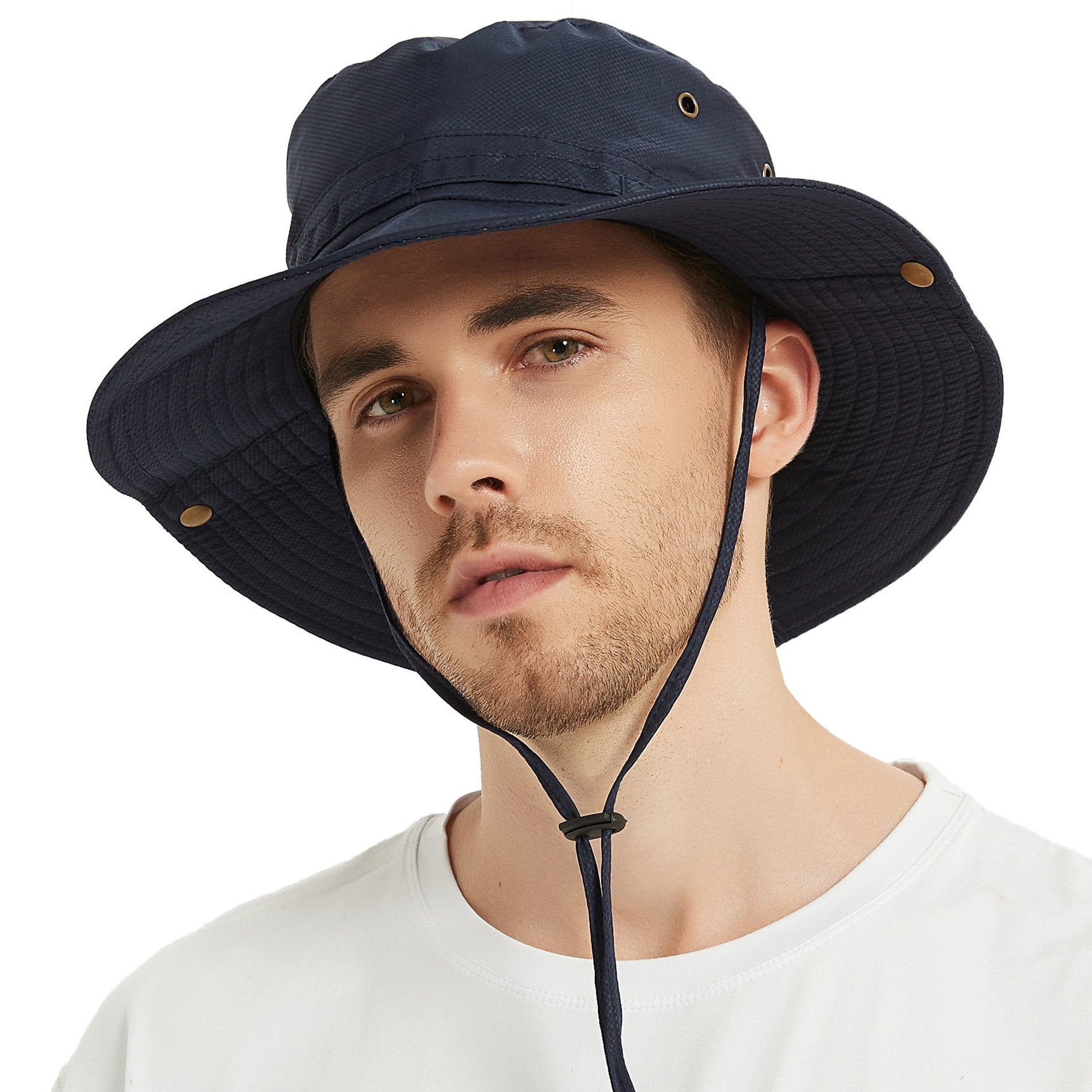 HLLMAN Mens Packable Sun Hat with Strap,Waterproof Wide Brim Bucket Hat ...