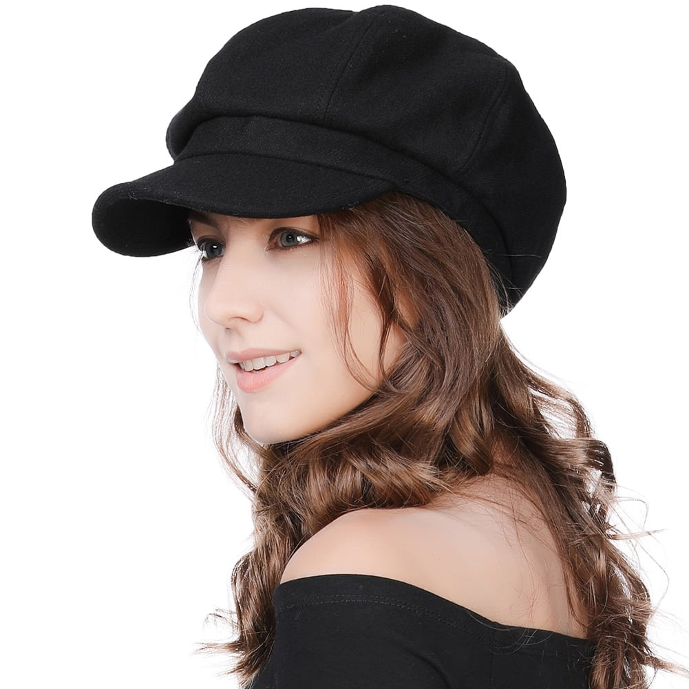 Womens Merino Wool Visor Beret Newsboy Cabbie Cap Winter Hats with ...