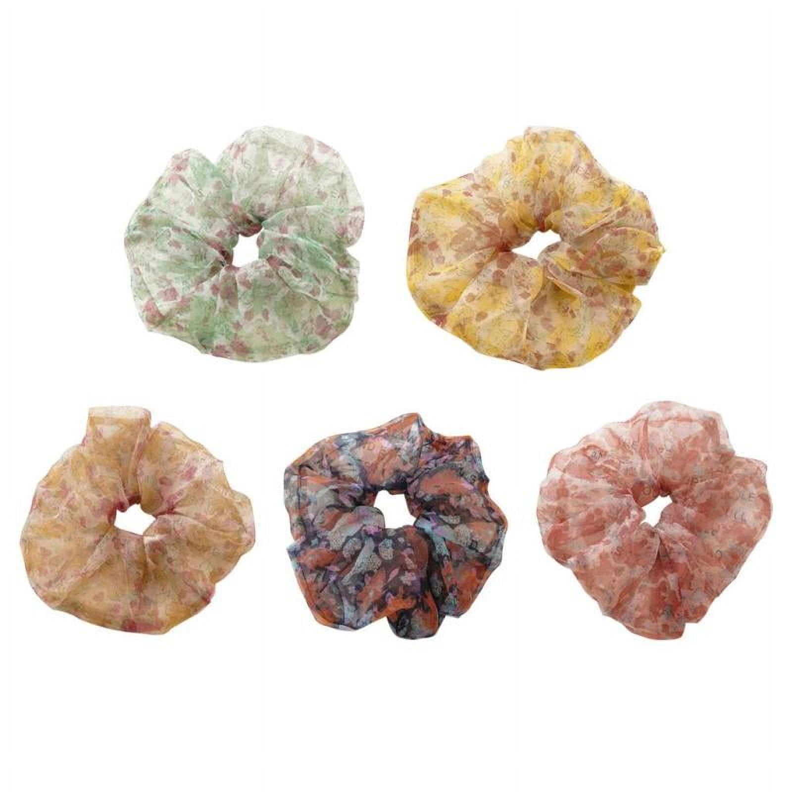 Womens Mesh Hair Scrunchies Pack of 5 Floral Elastic Hair Ties Hair ...