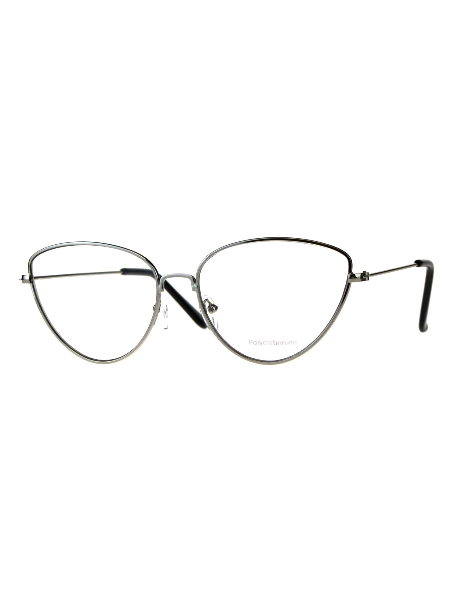 Womens Metal Rim Cat Eye Clear Lens Fashion Eye Glasses Silver