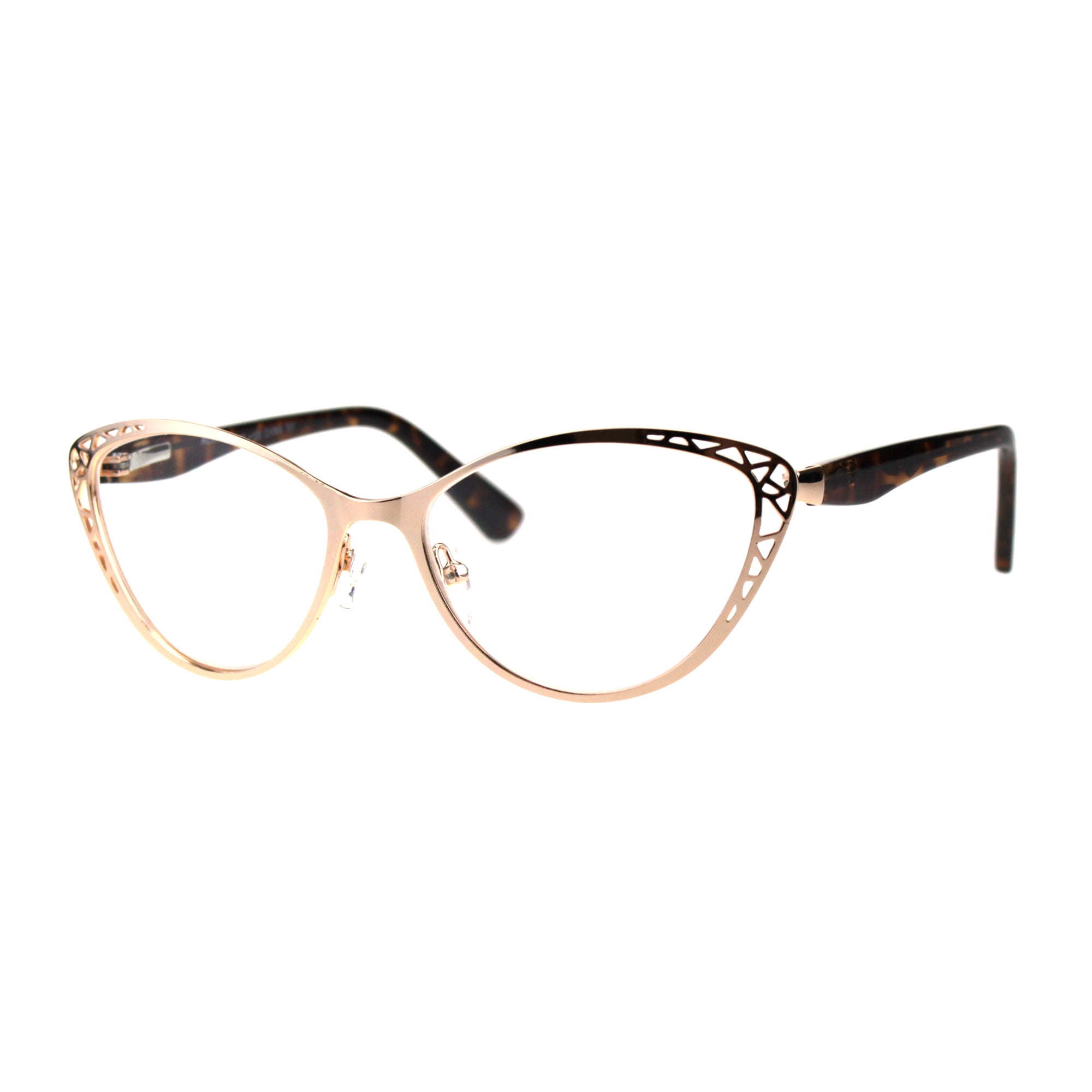 Womens Metal Rim Cat Eye Diecut Deco Powered Reading Glasses Rose Gold
