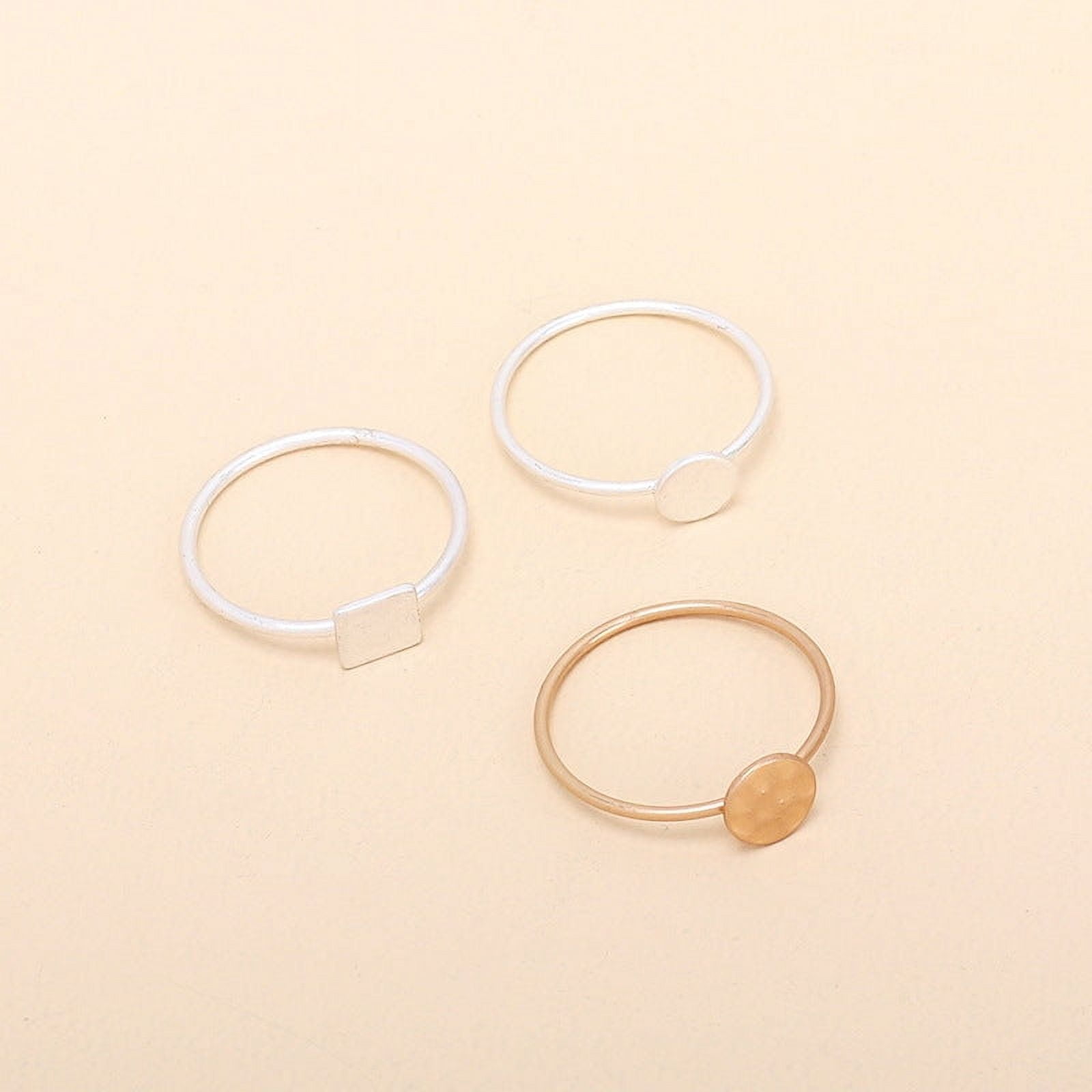 Womens Metal Ring Set Geometric Square Round Combination Rings Fashion ...