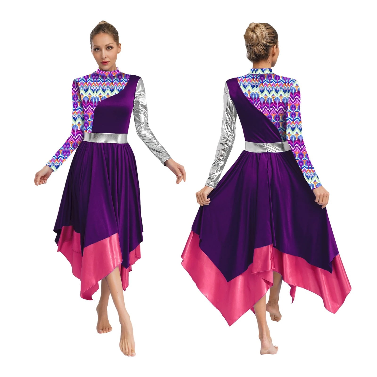 Womens Metallic Glossy Ballet Lyrical Dance Dresses Print Liturgical ...