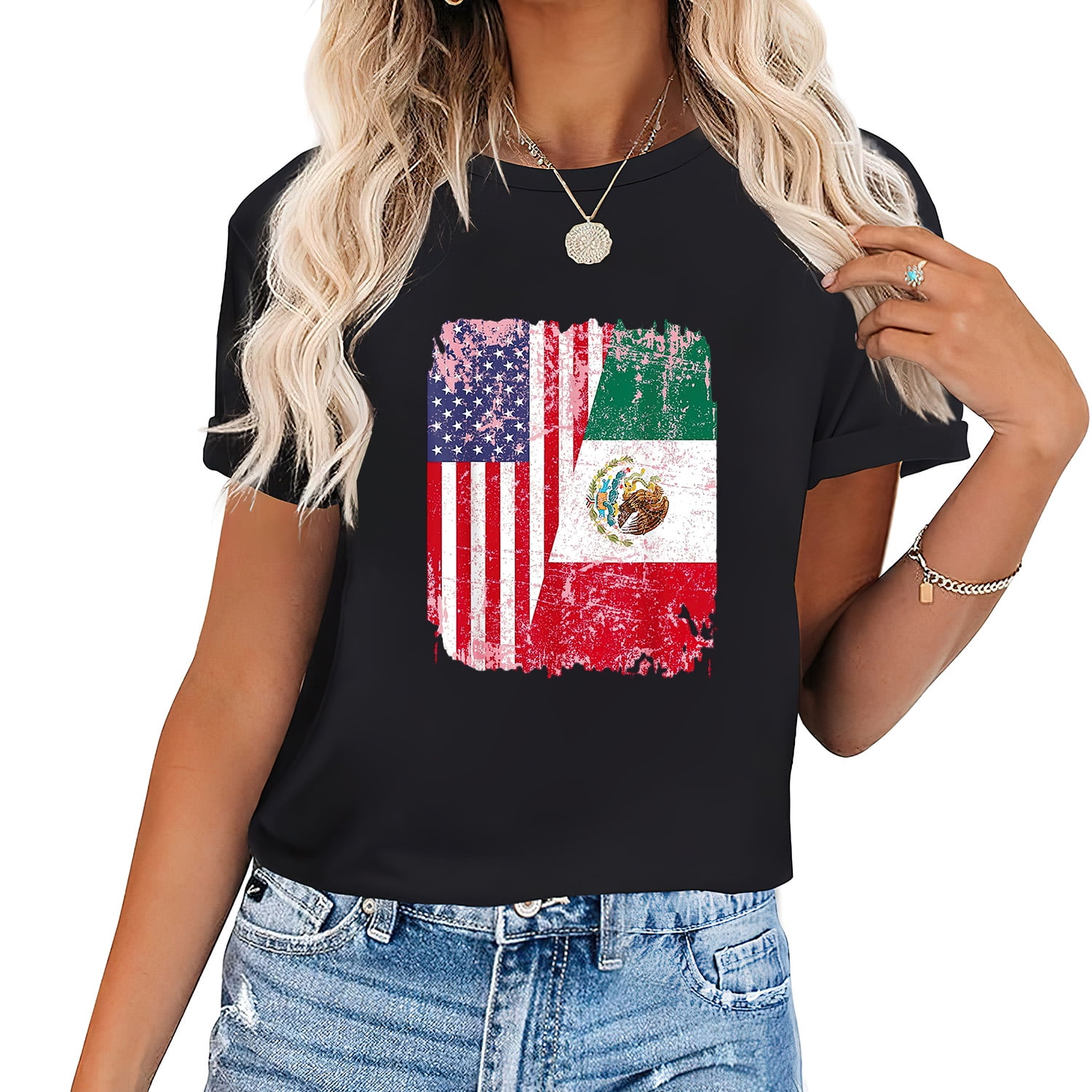Womens Mexican Roots | Half American Flag | Mexico T-Shirt - Walmart.com