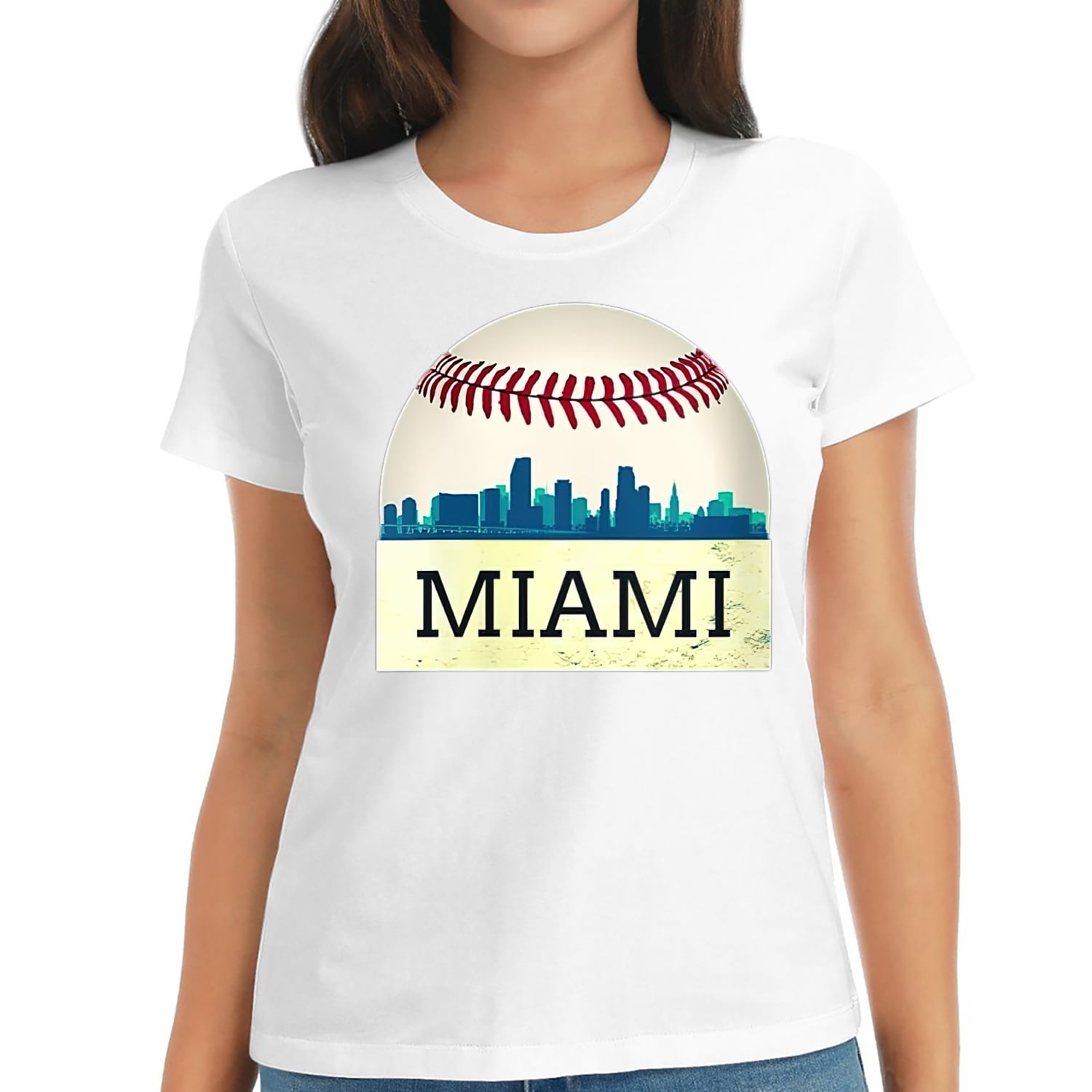 Womens Miami Baseball Cool Marlin Skyline On Giant Stylish Short Sleeve ...