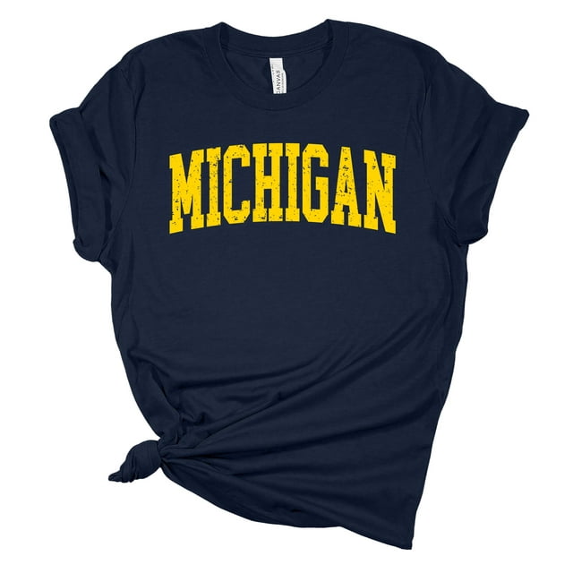Womens Michigan Football Team Color Ladies Short Sleeve T-shirt-Navy ...