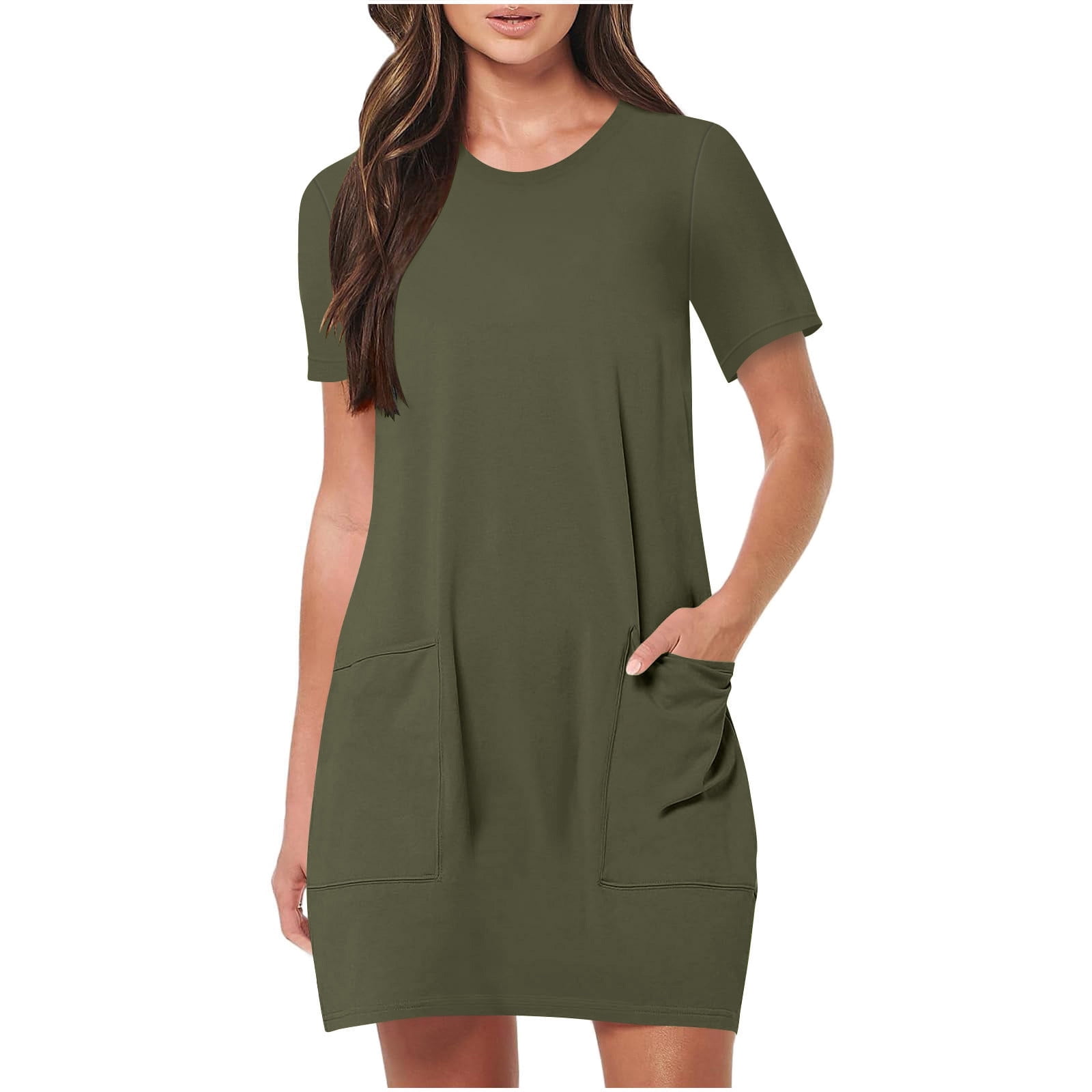 Womens Mini Dress New Sundresses for Women Crew Neck Short Sleeves ...