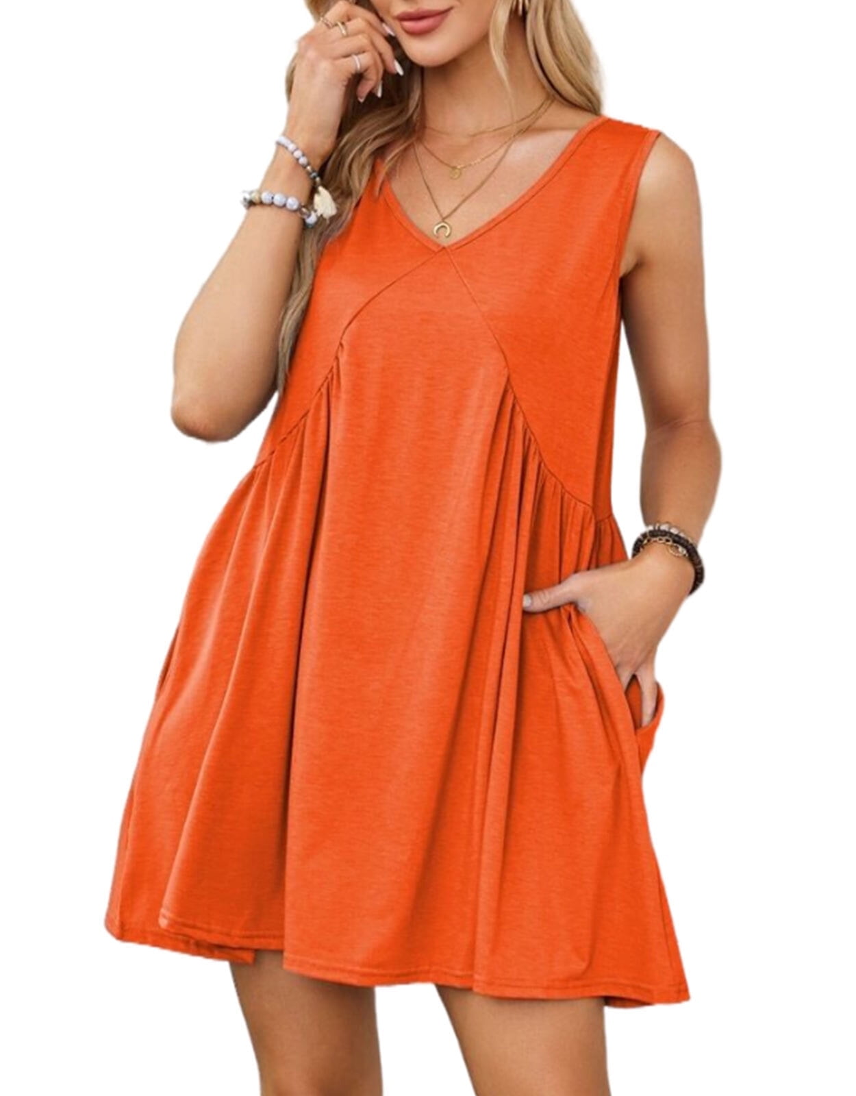 Womens Mini Sundress With Pockets A-line Cover Ups Summer Cotton Dress ...