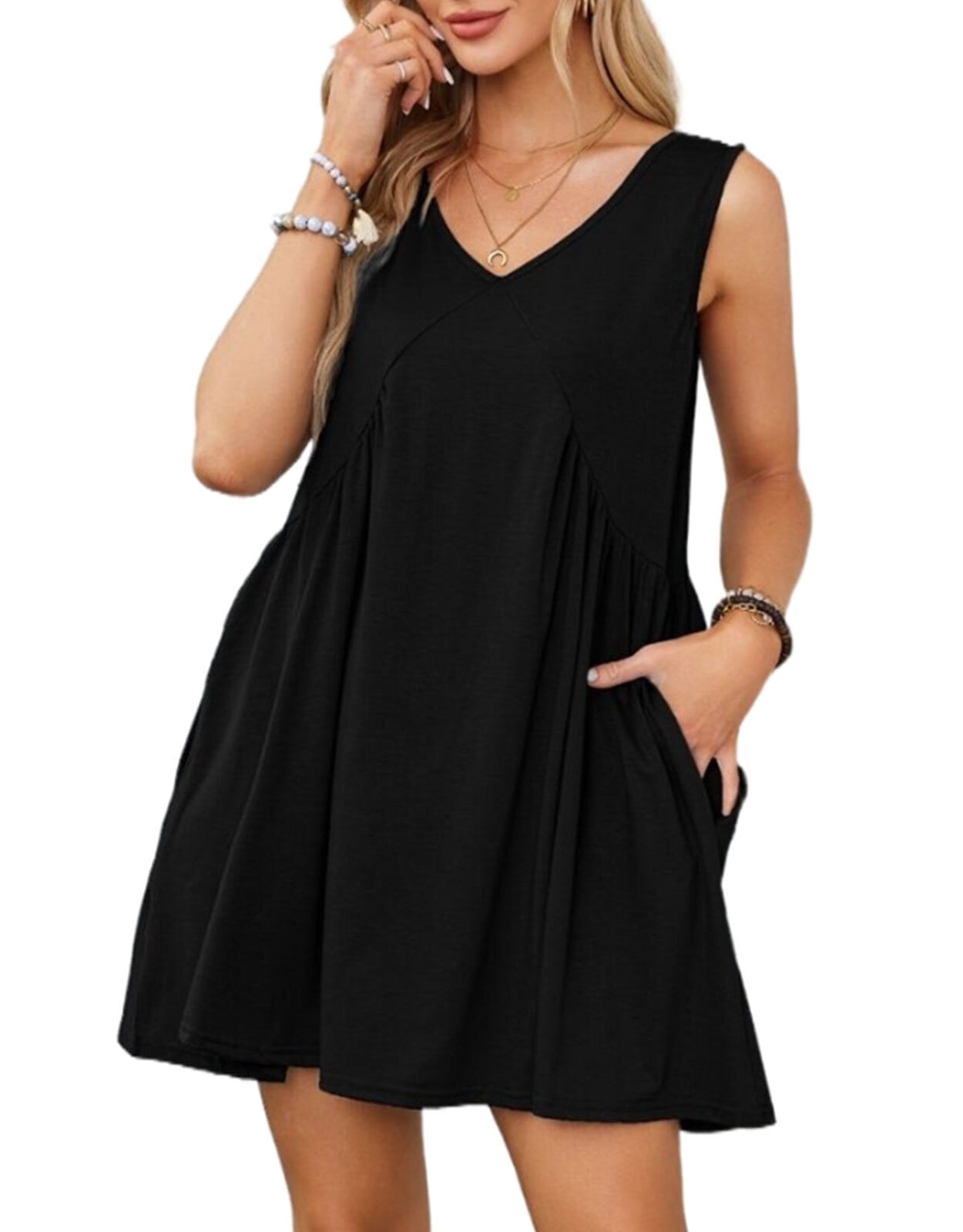 Womens Mini Sundress With Pockets A-line Cover Ups Summer Cotton Dress ...