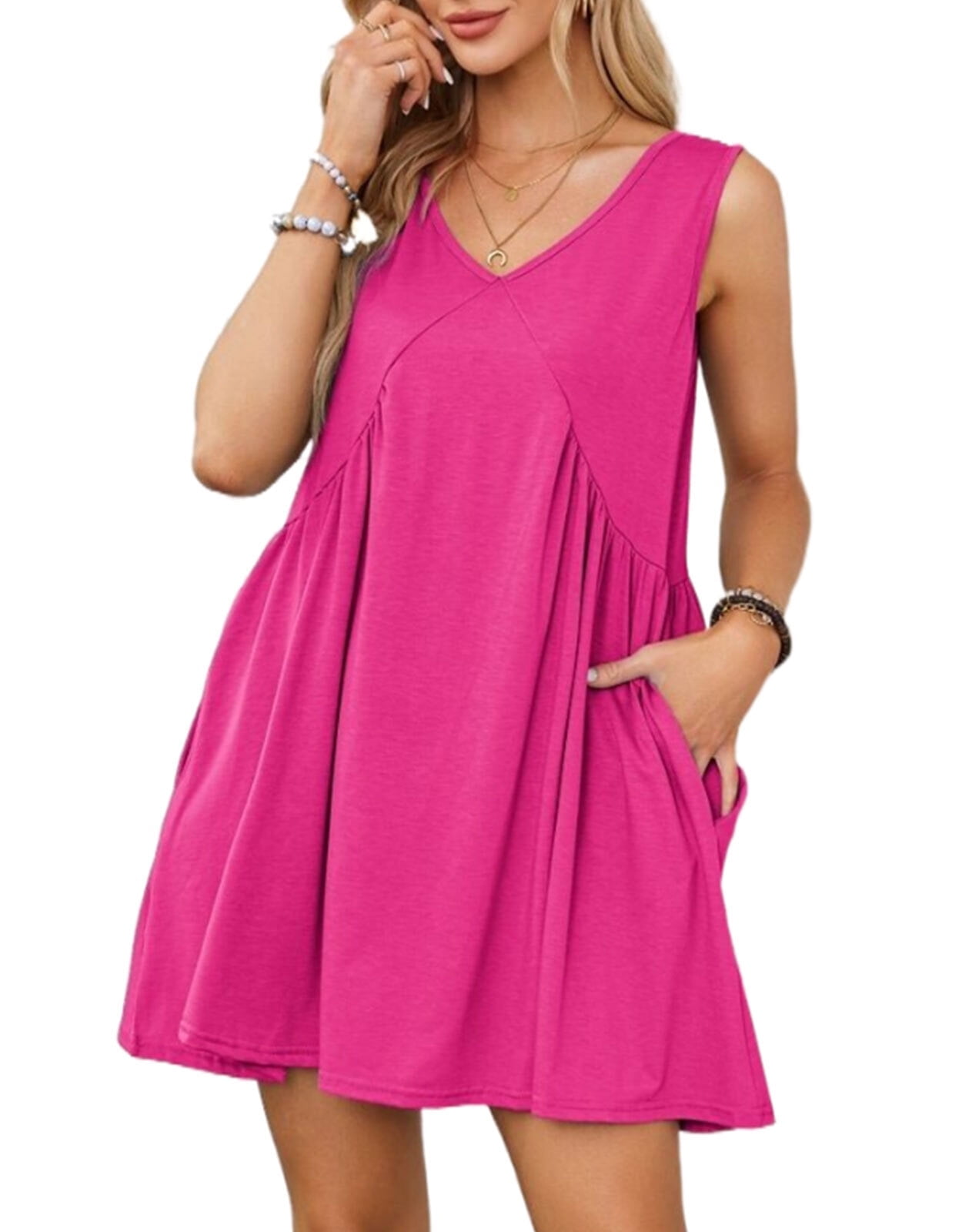 Womens Mini Sundress With Pockets A-line Cover Ups Summer Cotton Dress ...