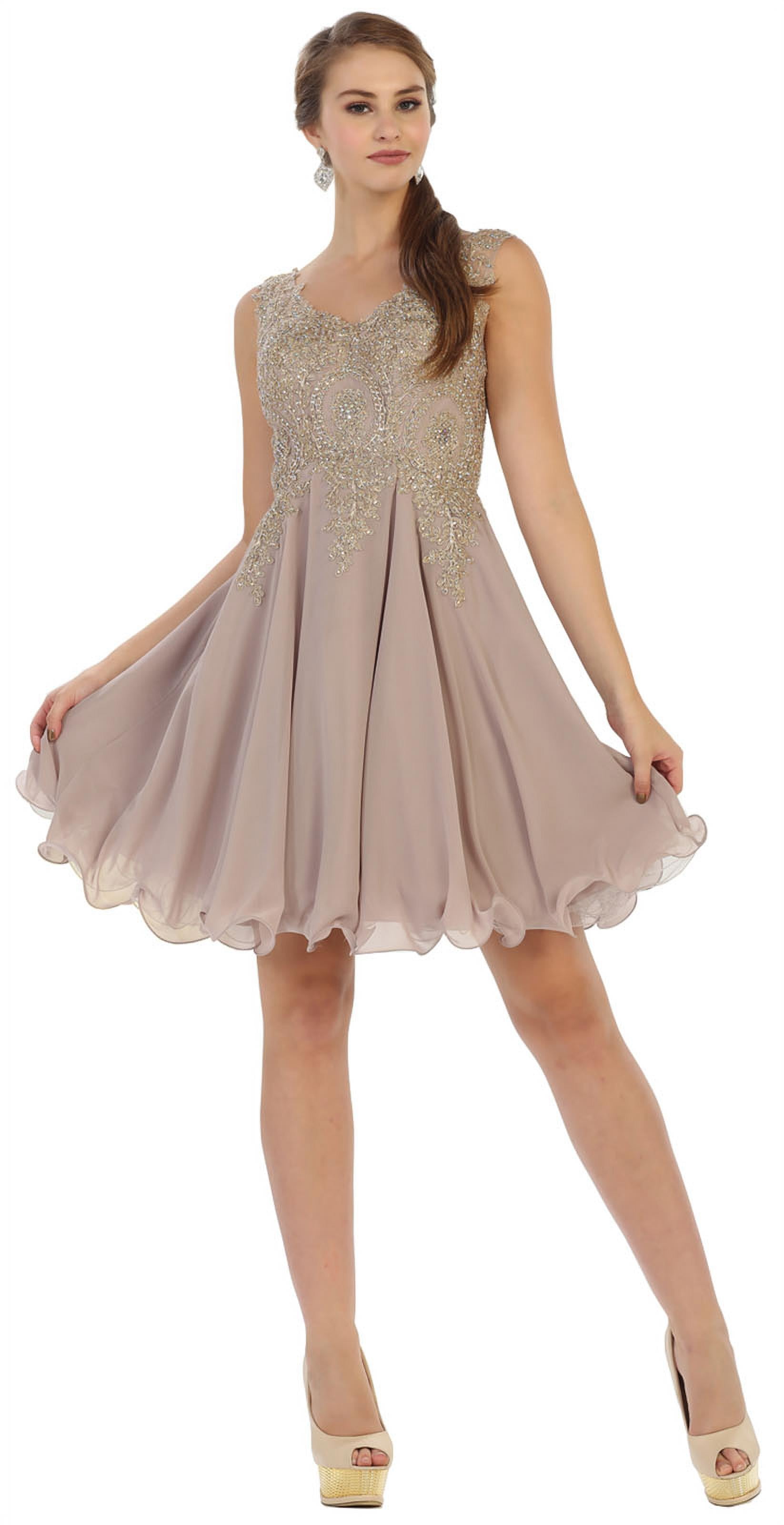 Womens Mocha Cocktail Semi Formal Graduation Short V-Neck Sleeveless A ...