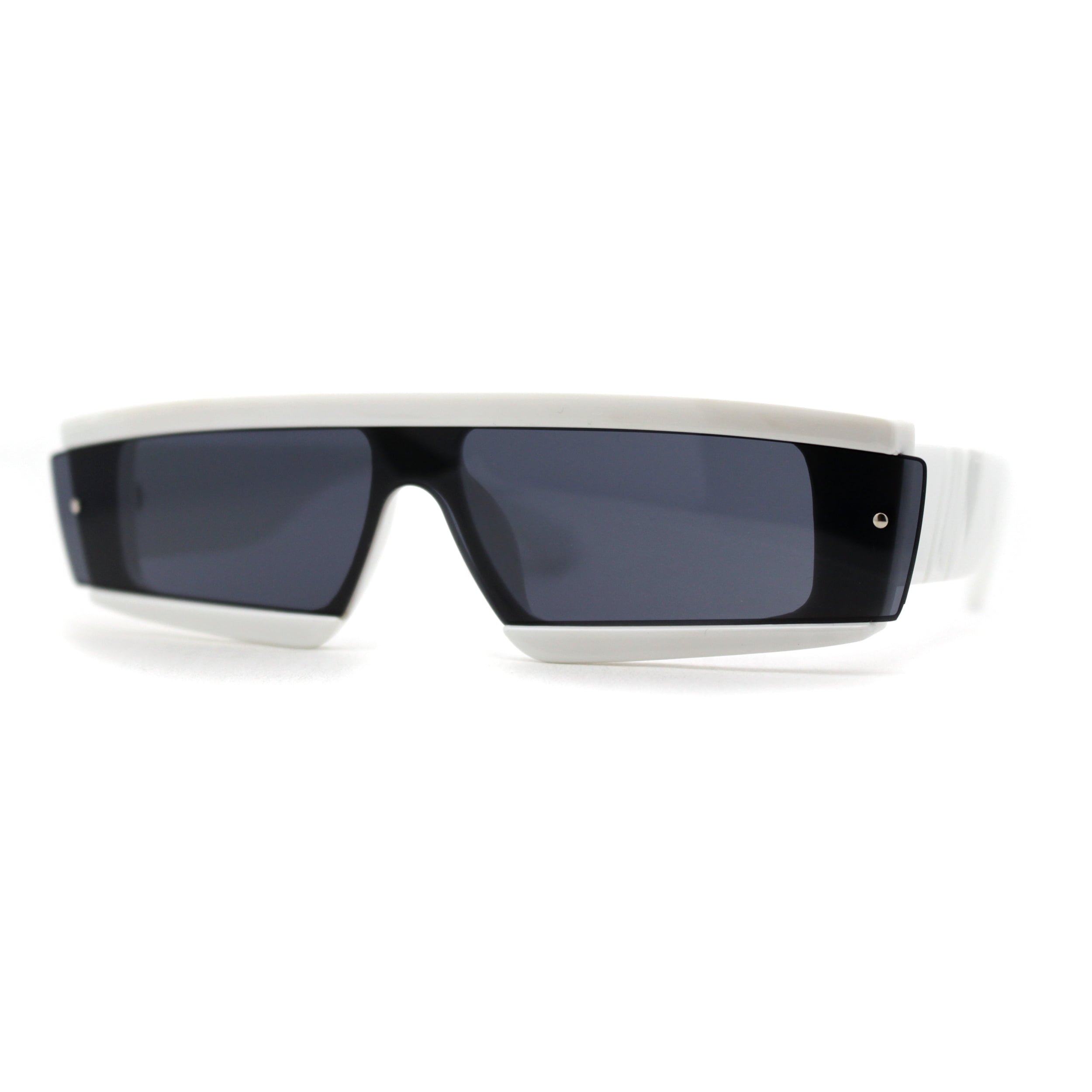 Womens Mod Flat Top Narrow Shield Exposed Side Lens Sunglasses White ...