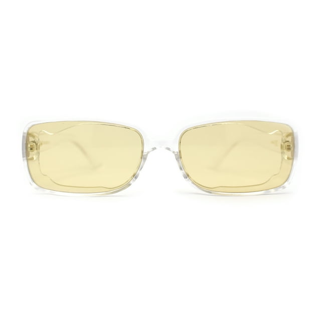Womens Mod Inset Lens Rectangle Plastic Minimal Sunglasses Clear Yellow ...