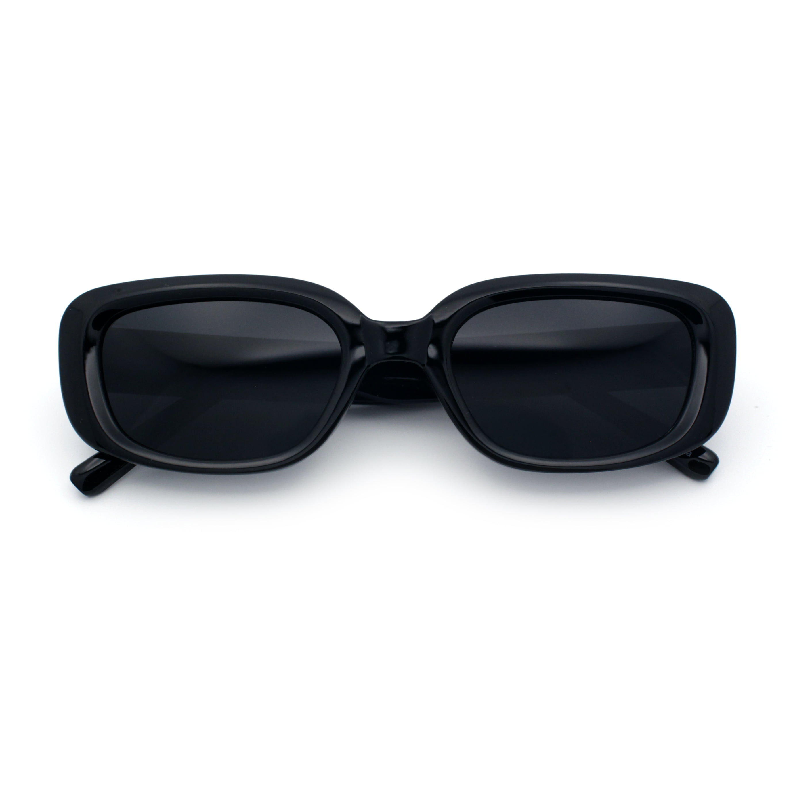 Womens Mod Rectangular Plastic Narrow Rectangle Sunglasses All Black ...