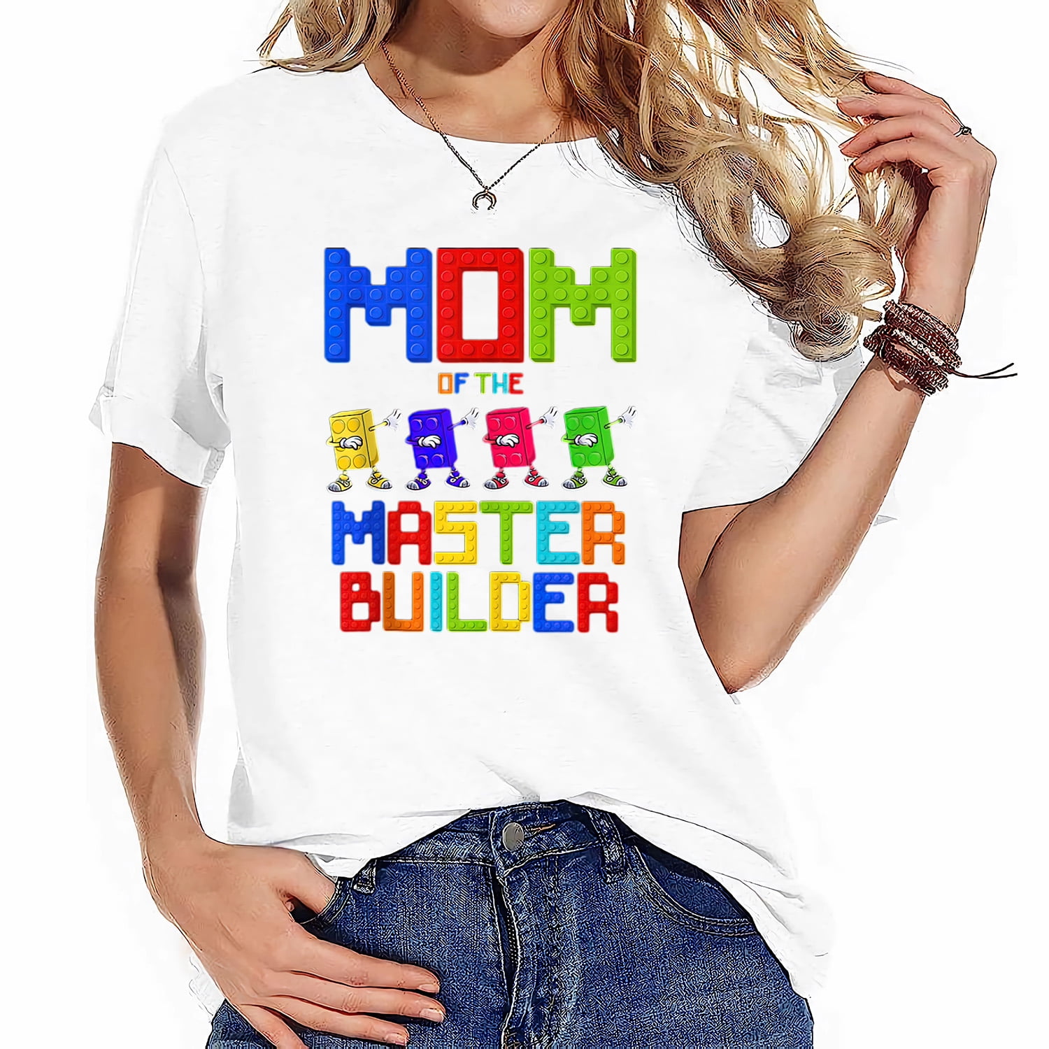 Womens Mom Of The Master Builder Birthday Boy Girl Blocks Birthday T ...