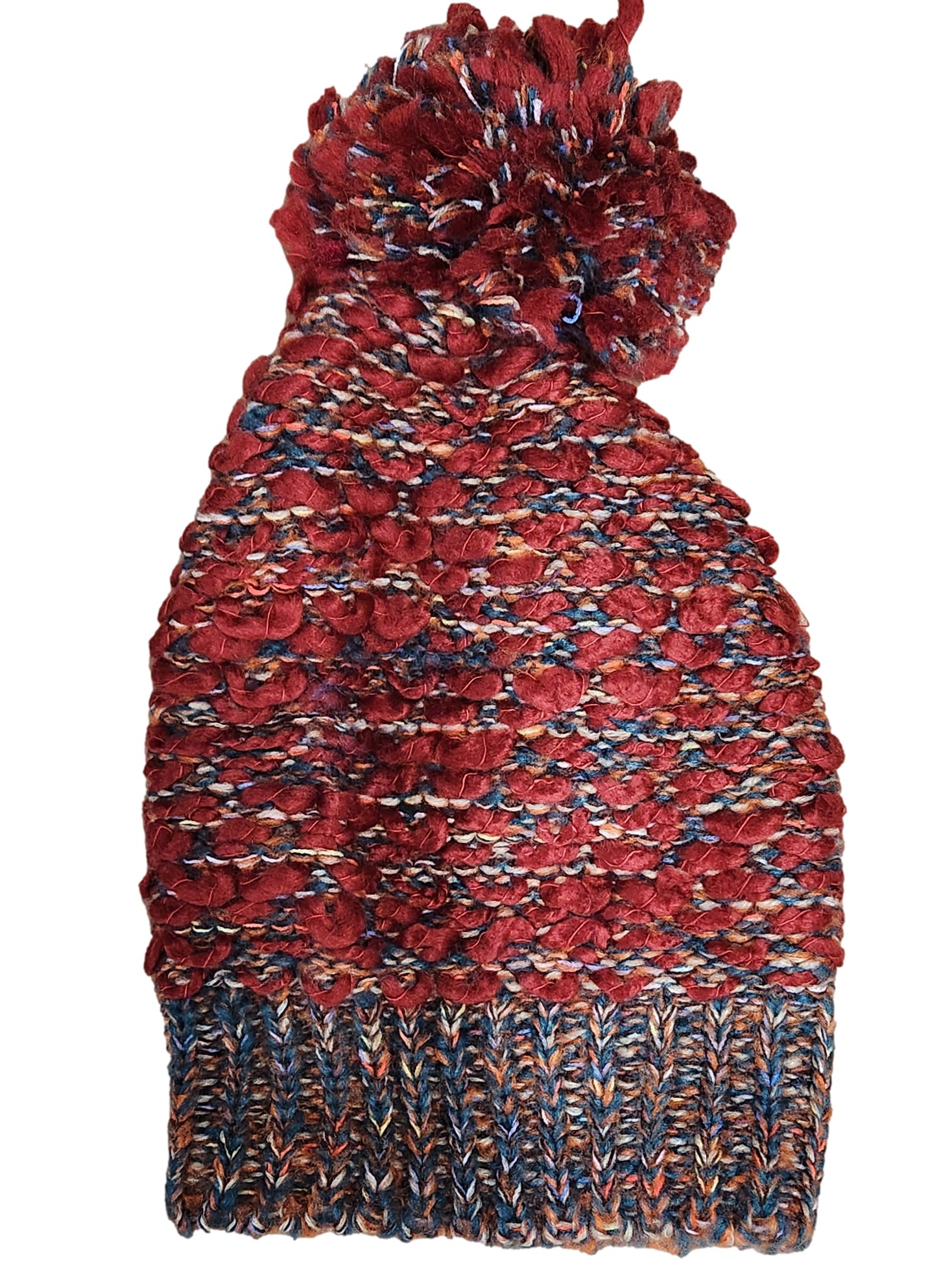Womens Multi-Colored Burgundy Red Pom Beanie Stocking Cap Hat - Walmart.com