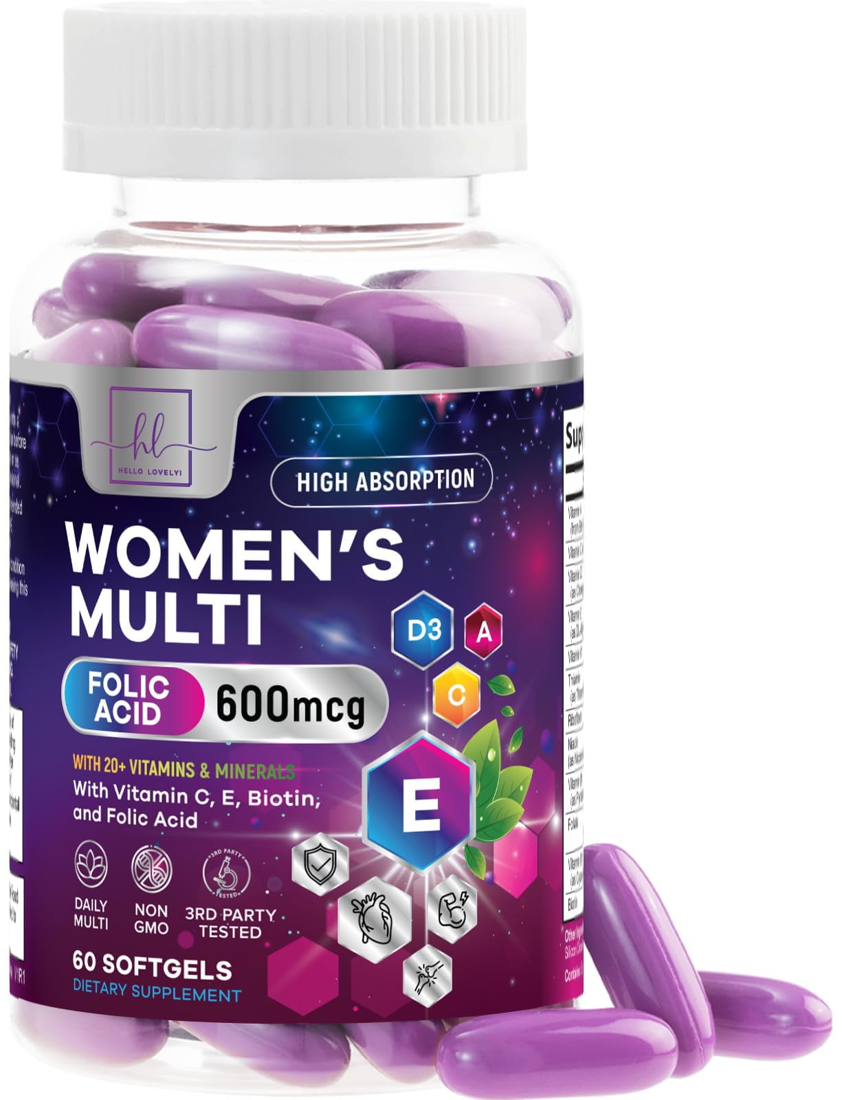 Hello Lovely, Multivitamin for Women, Vitamins A C D E B12 Iron Biotin ...