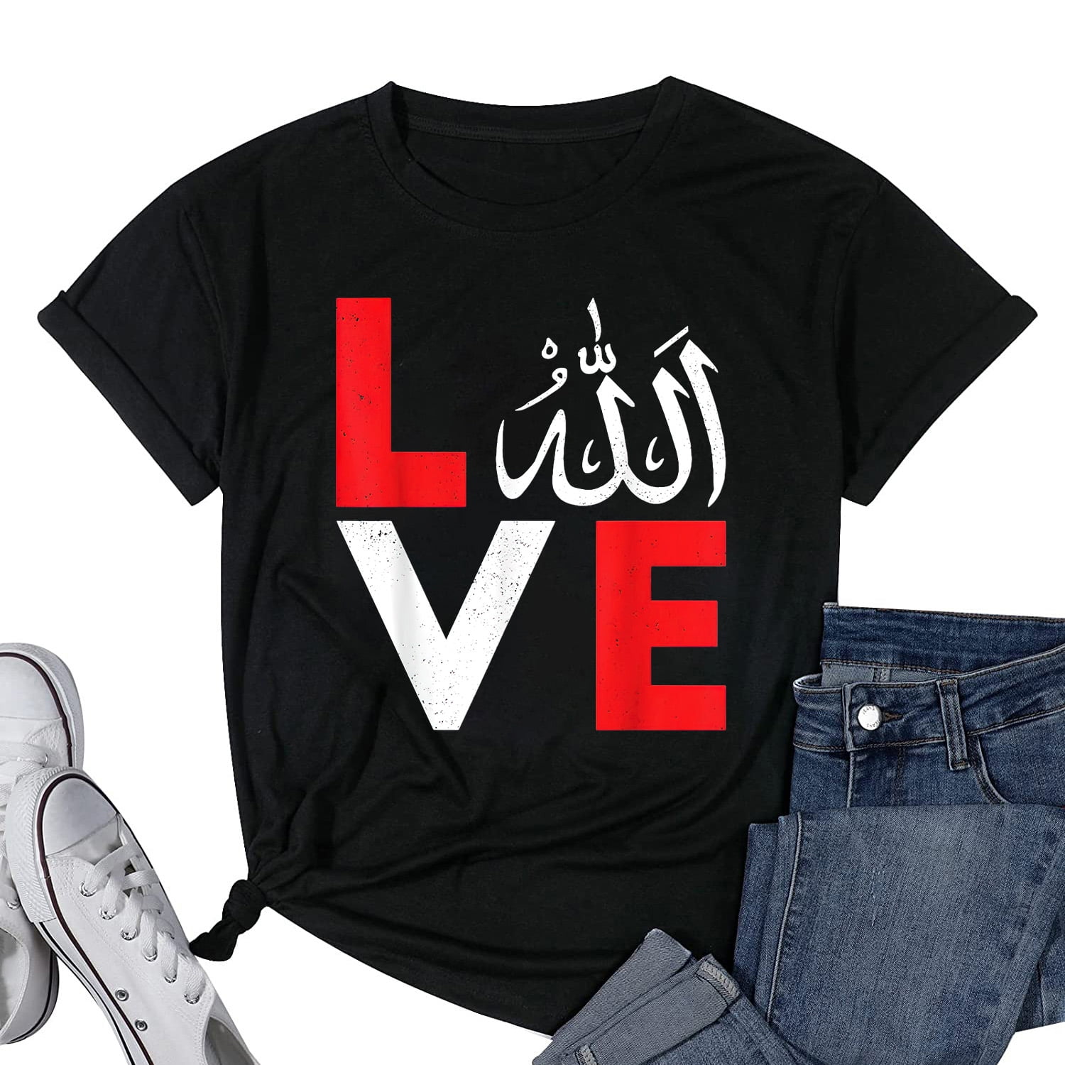 Womens Muslim Ramadan Love Allah Arabic Islamic Religious T-Shirt Black ...