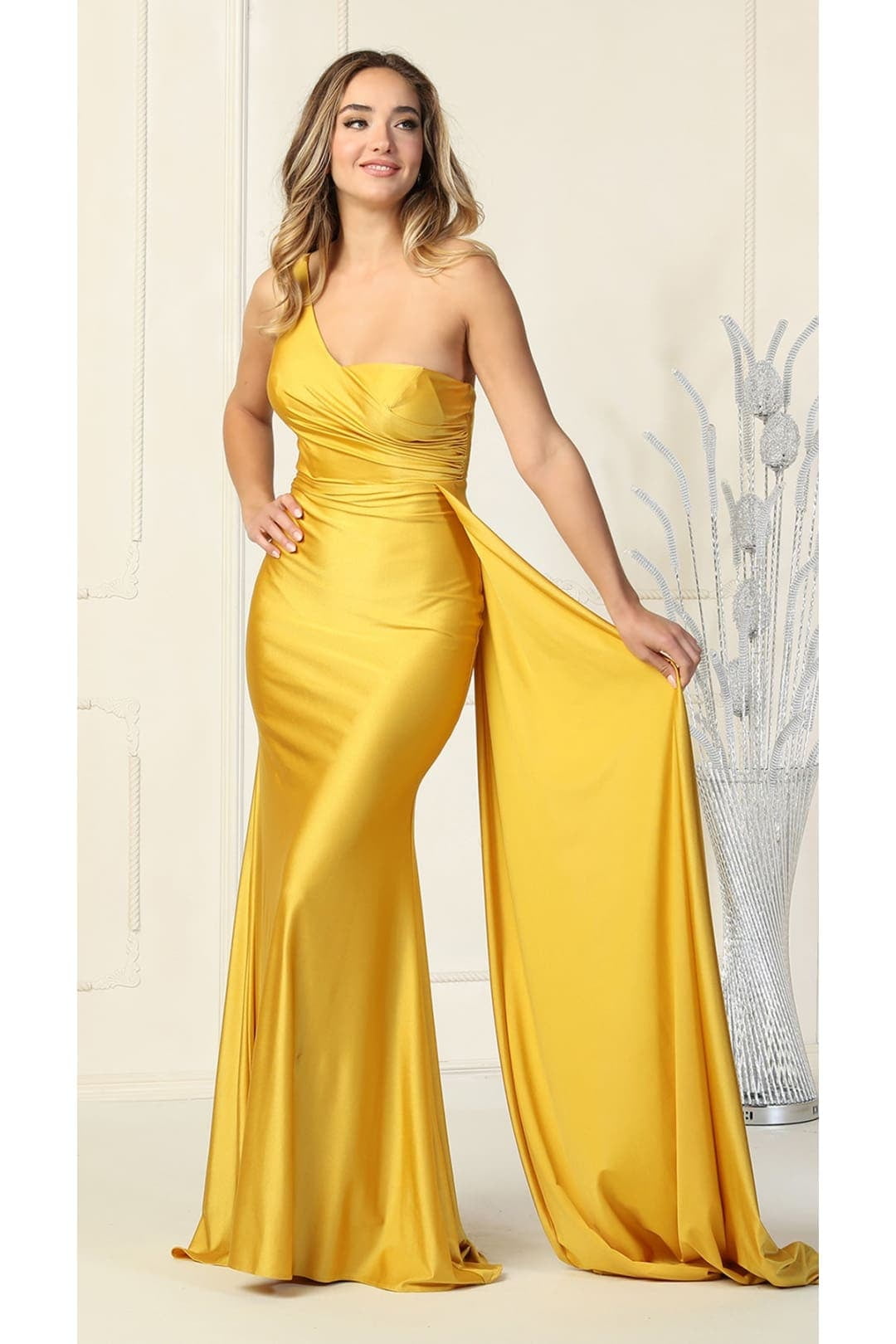Womens Mustard Bridesmaid Prom Wedding Guest Long Asymmetrical One ...