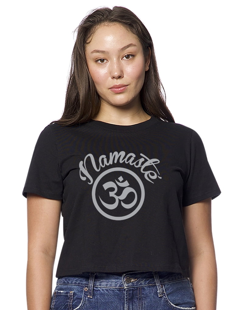 Womens Namaste OM American-Made Cute Cropped Yoga Tee Shirt, XL Black ...