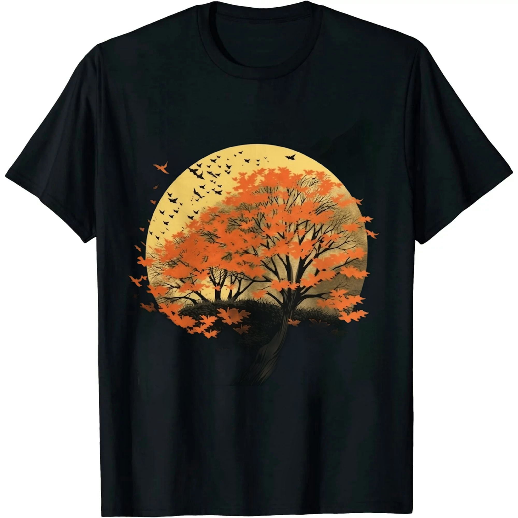 Womens Nature Wildlife Full Moon Tree Flock Of Birds Outdoor Forest T ...