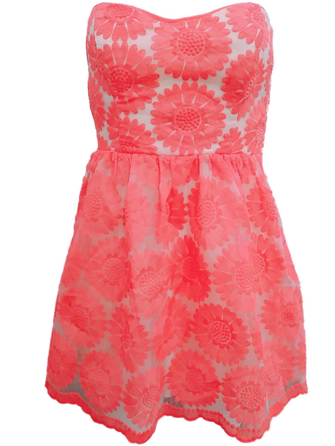 Womens Neon Sunflower Daisy Lace Fit & Flare Dress Strapless Sundress ...