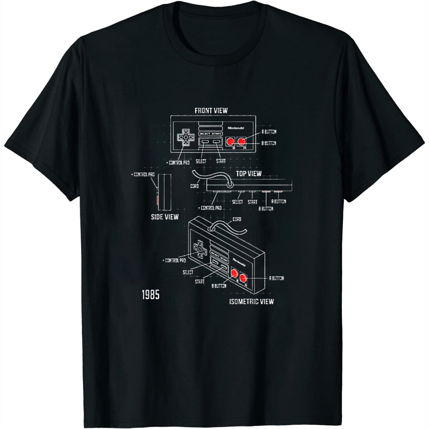 Womens Nes Controller Parts Schematic Graphic T-Shirt Black Medium ...