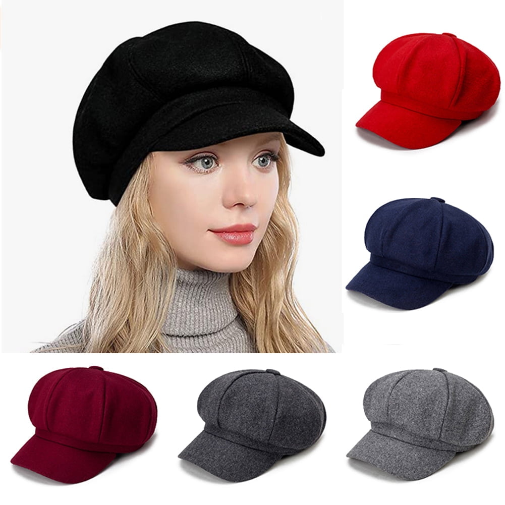 Womens Newsboy Cap Wool Visor Cabbie Fiddler Winter Spring Octagonal ...