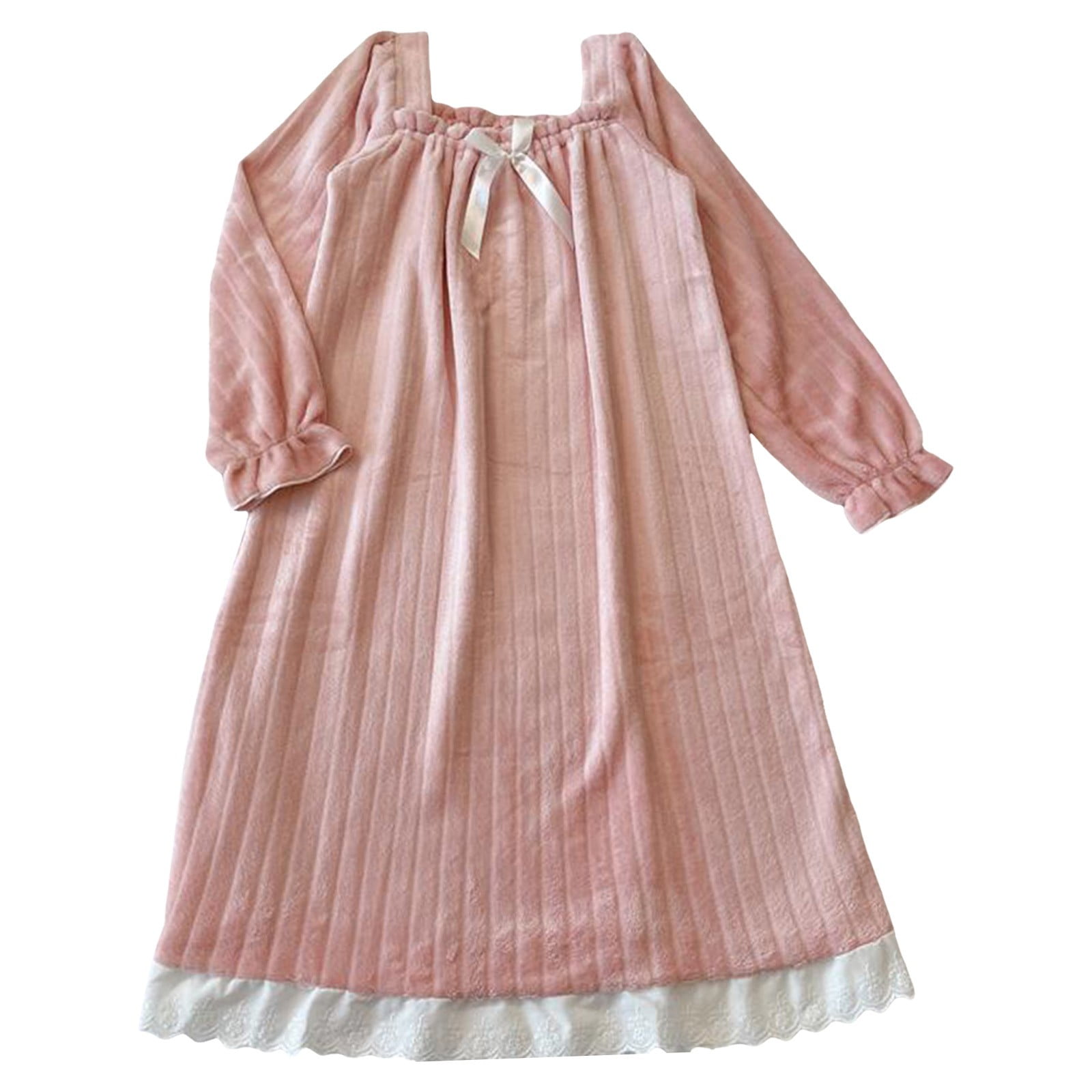 Womens Nightshirts & Gowns Solid Color Long Sleeve Flannel Padded Soft ...