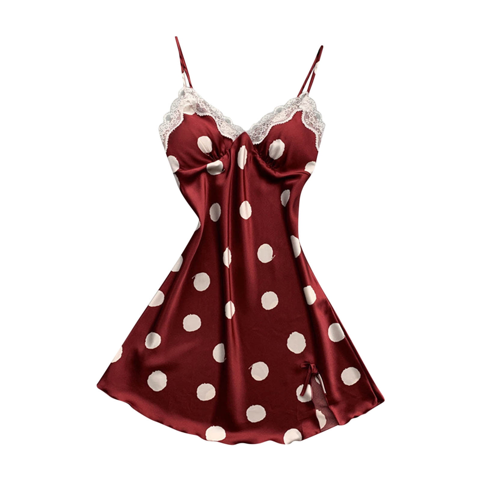 Womens Nightshirts And Gowns Summer Sexy Spaghetti Strap Lace Polka Dot